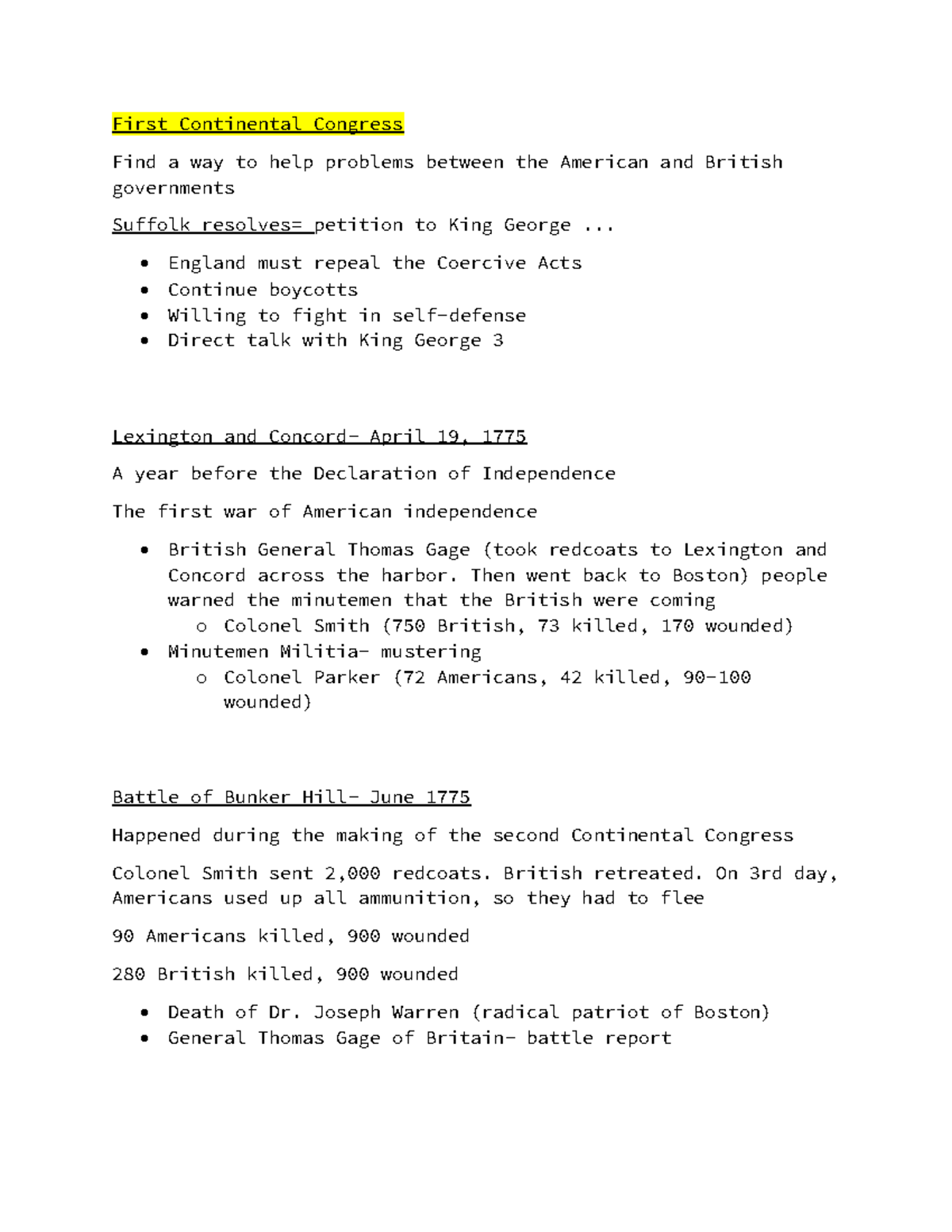 Exam 2 - Mr. Hawkins - First Continental Congress Find a way to help ...