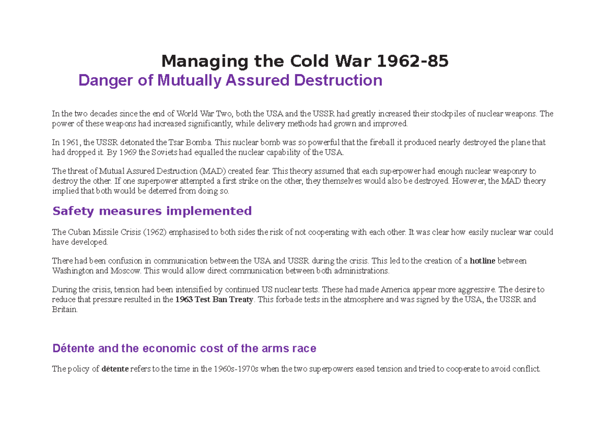 Managing the cold war 1962 - Managing the Cold War 1962- Danger of ...