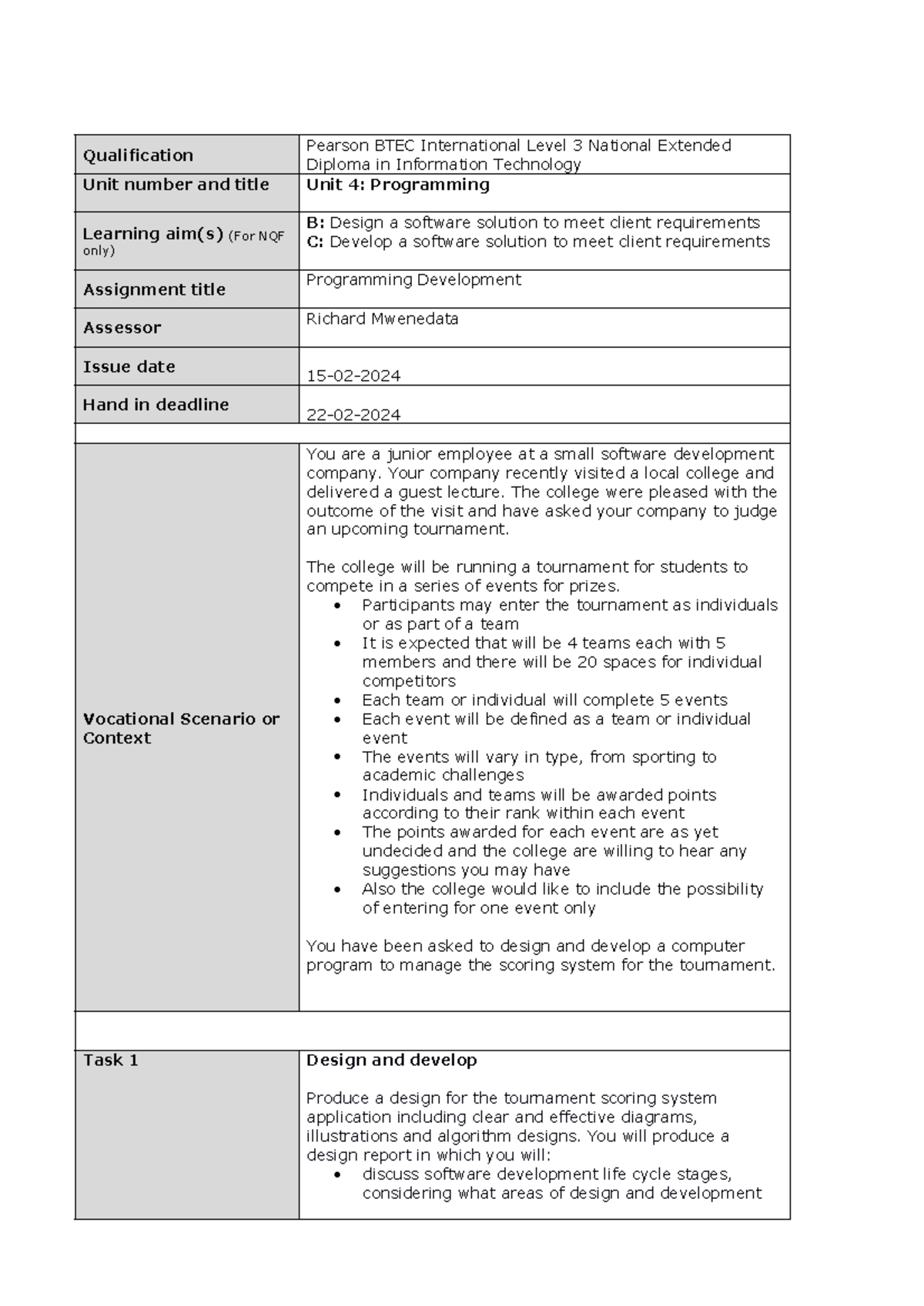 Learning AIM B AND C - b/c - Qualification Pearson BTEC International ...