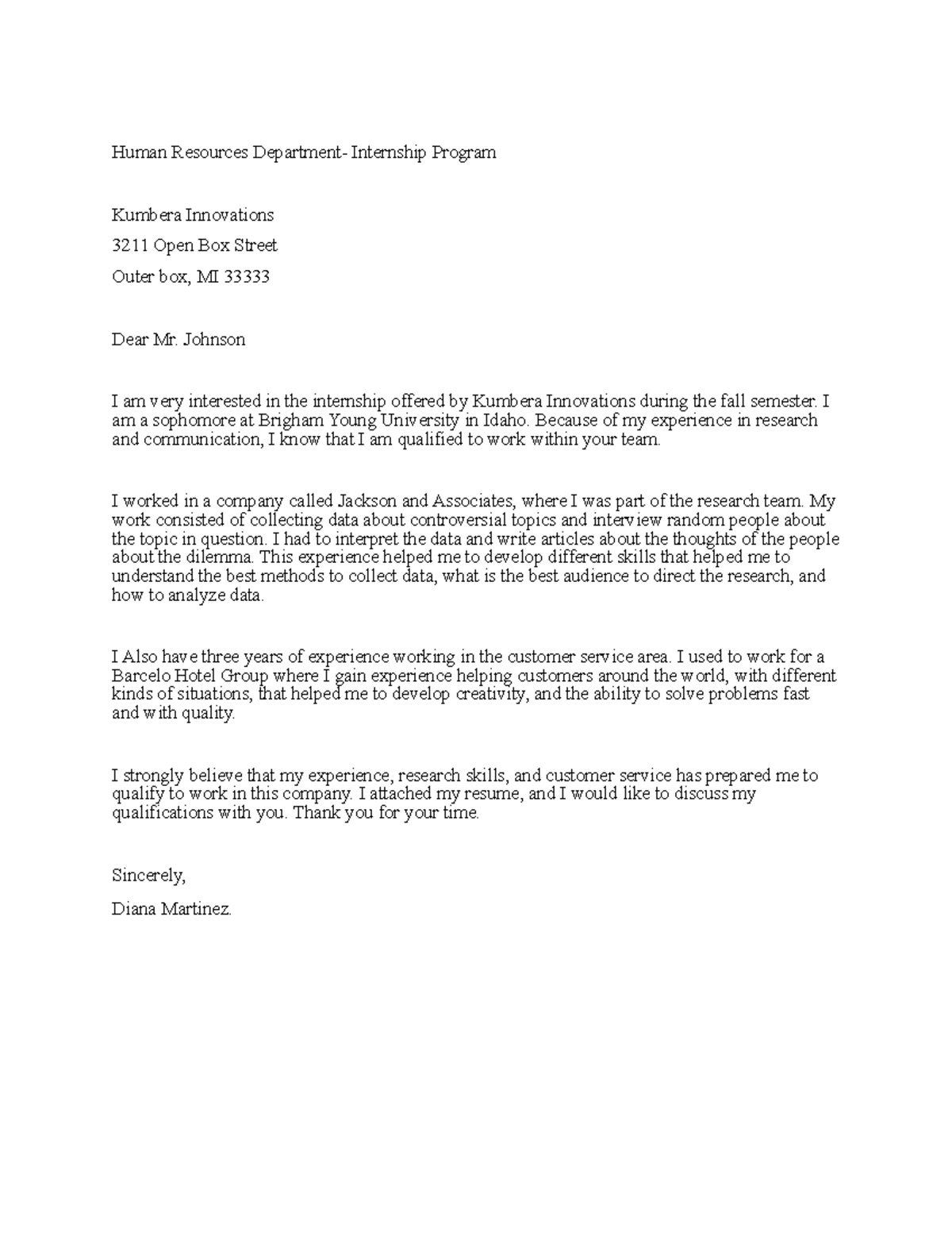 Intership example-1 - English Essays - Human Resources Department ...