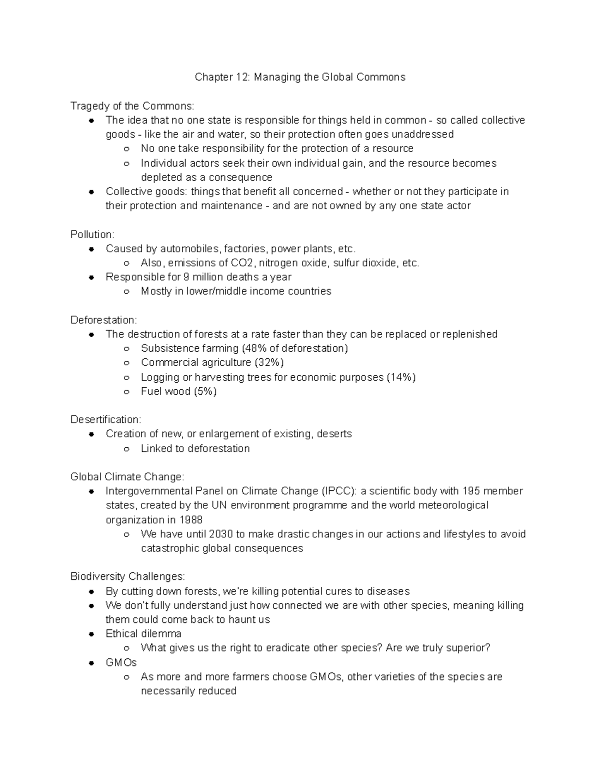 Chapter 12: Managing the Global Commons - Chapter 12: Managing the Global Commons Tragedy of the ...