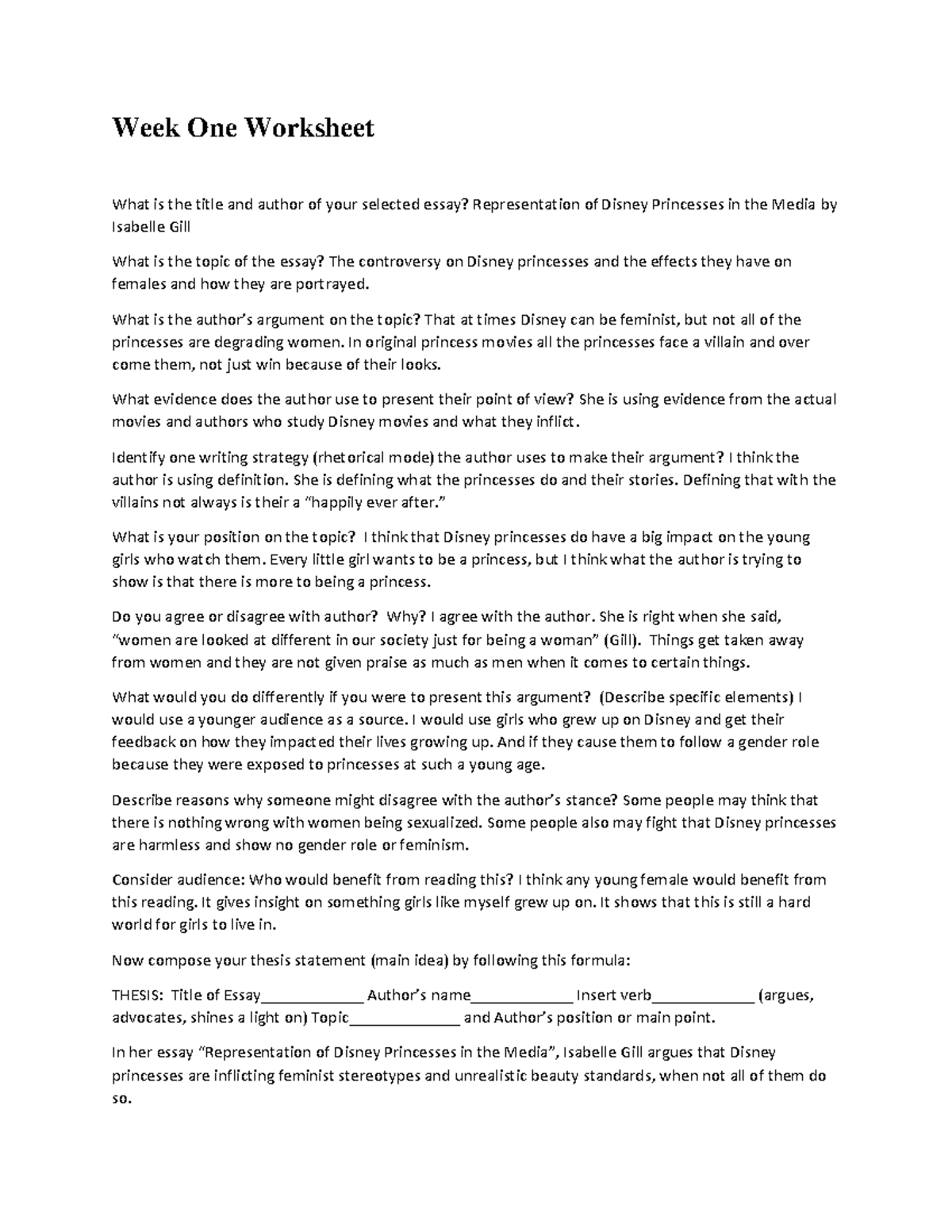 English 1 Week 1 Assignment - Week One Worksheet What is the title and ...