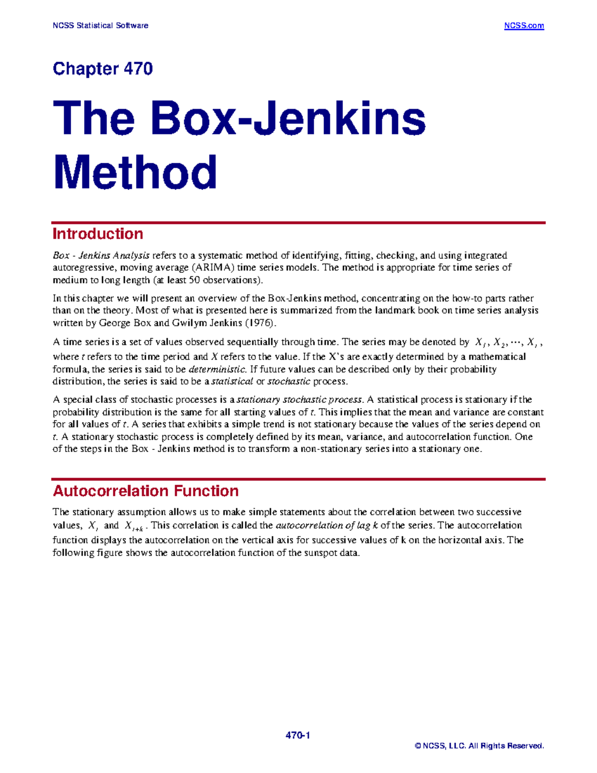 The Box-Jenkins Method - 470- Chapter 470 The Box-Jenkins Method Introduction Box - Jenkins ...