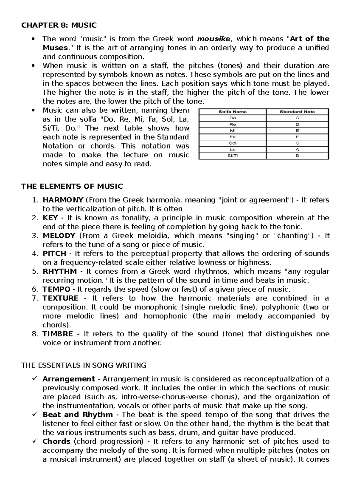 Chapter 8 ART APP - CHAPTER 8: MUSIC The word "music" is from the Greek ...