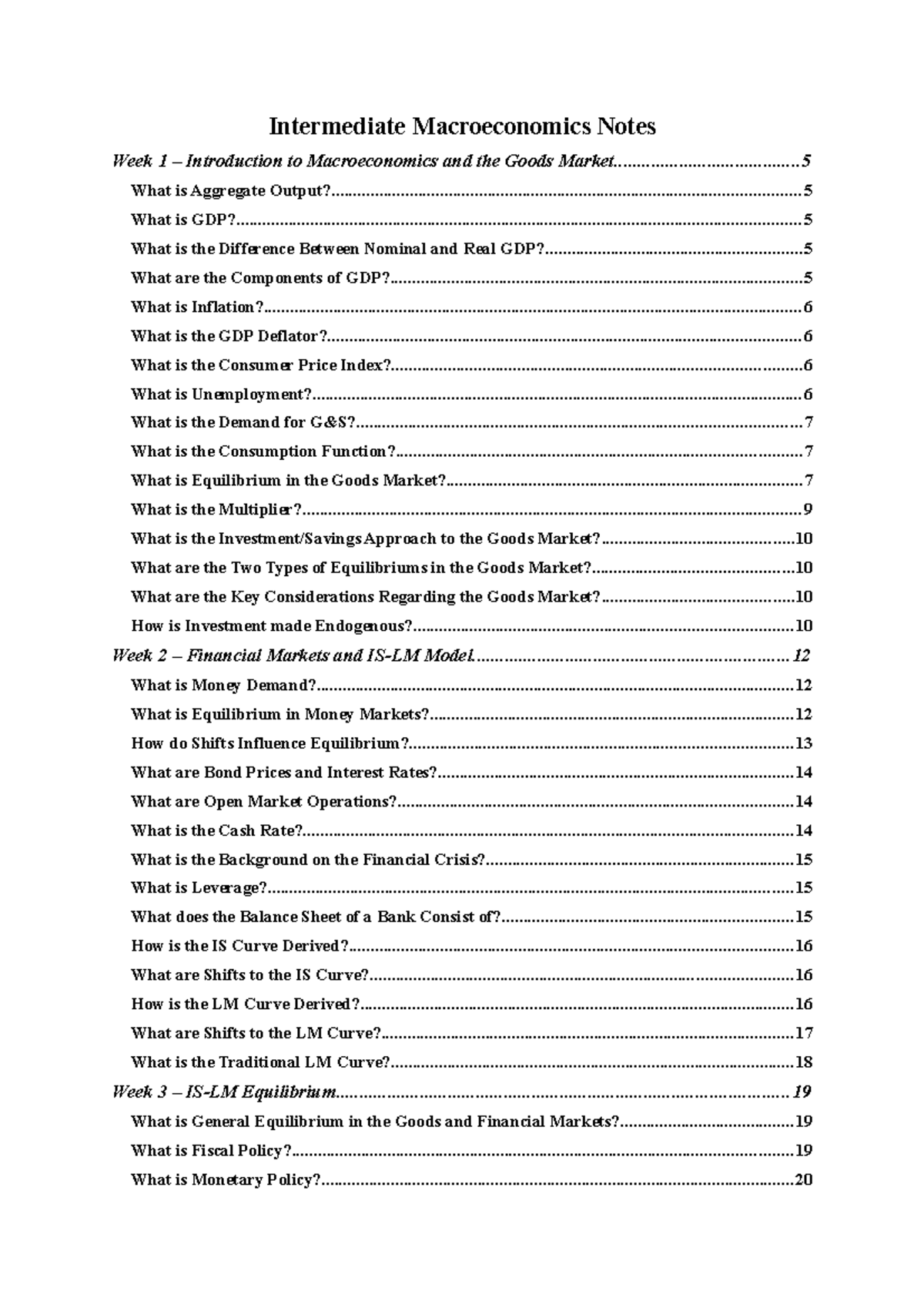 Intermediate Macroeconomics Notes ...
