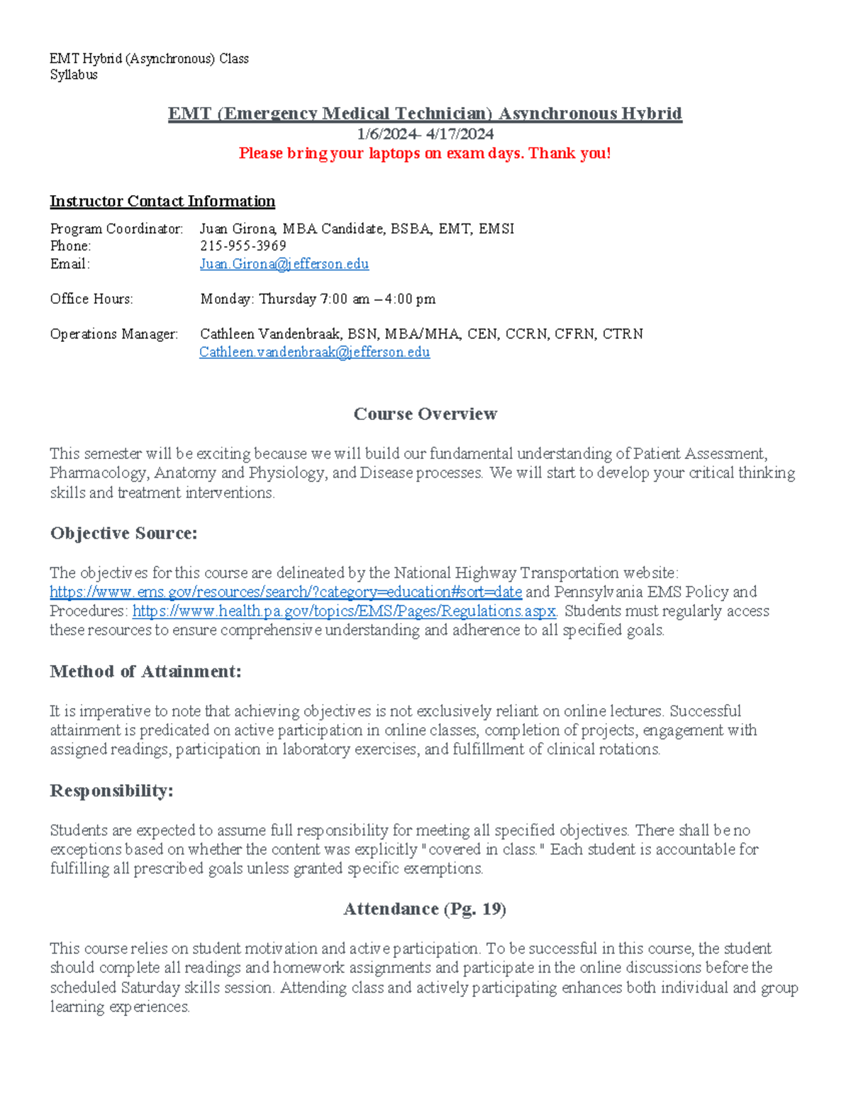 EMT Syl - sylb - Syllabus EMT (Emergency Medical Technician ...