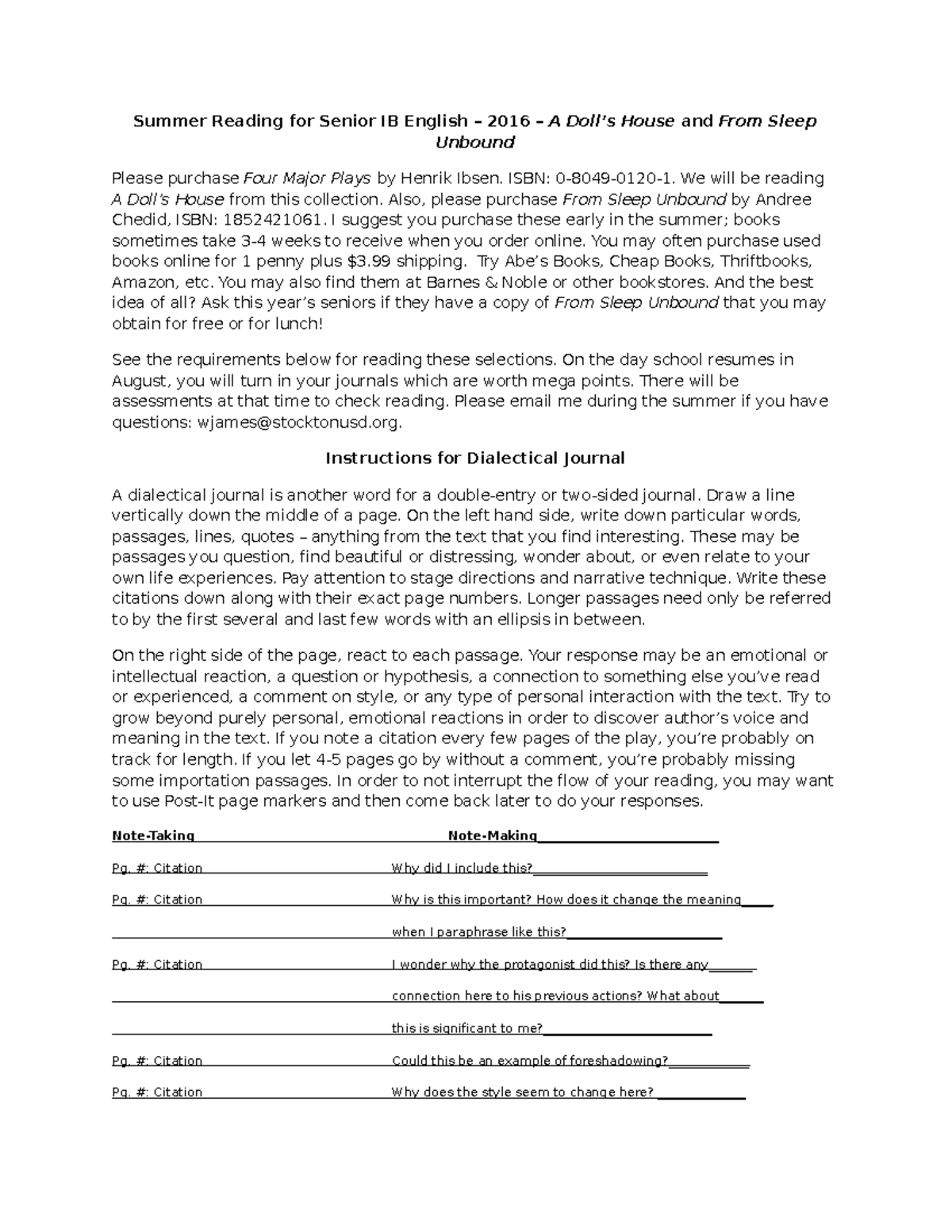 12th IB Summer Reading 2016 - Summer Reading for Senior IB English ...