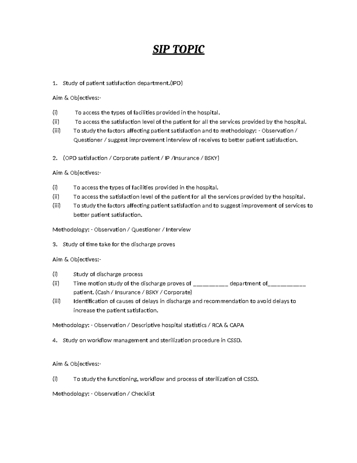 Sip Topic - Summer internship projects - SIP TOPIC Study of patient ...