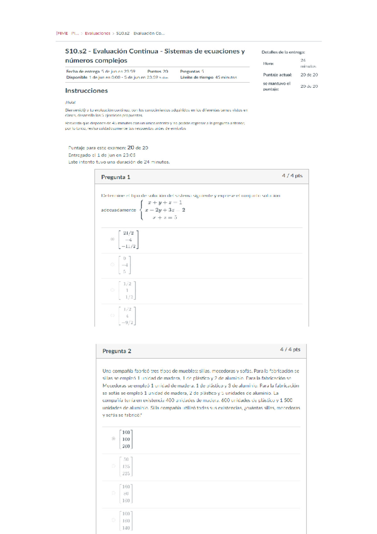 S10.s2 - Evaluación Continua - Sistemas de ecuaciones y números complejos - Matematica para ...