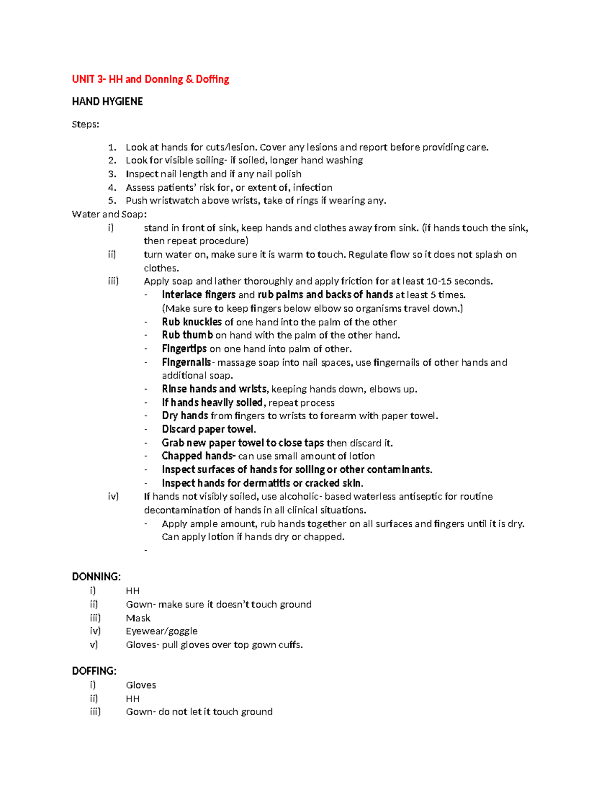 OCES PREP - Osce prep - UNIT 3- HH and Donning & Doffing HAND HYGIENE ...