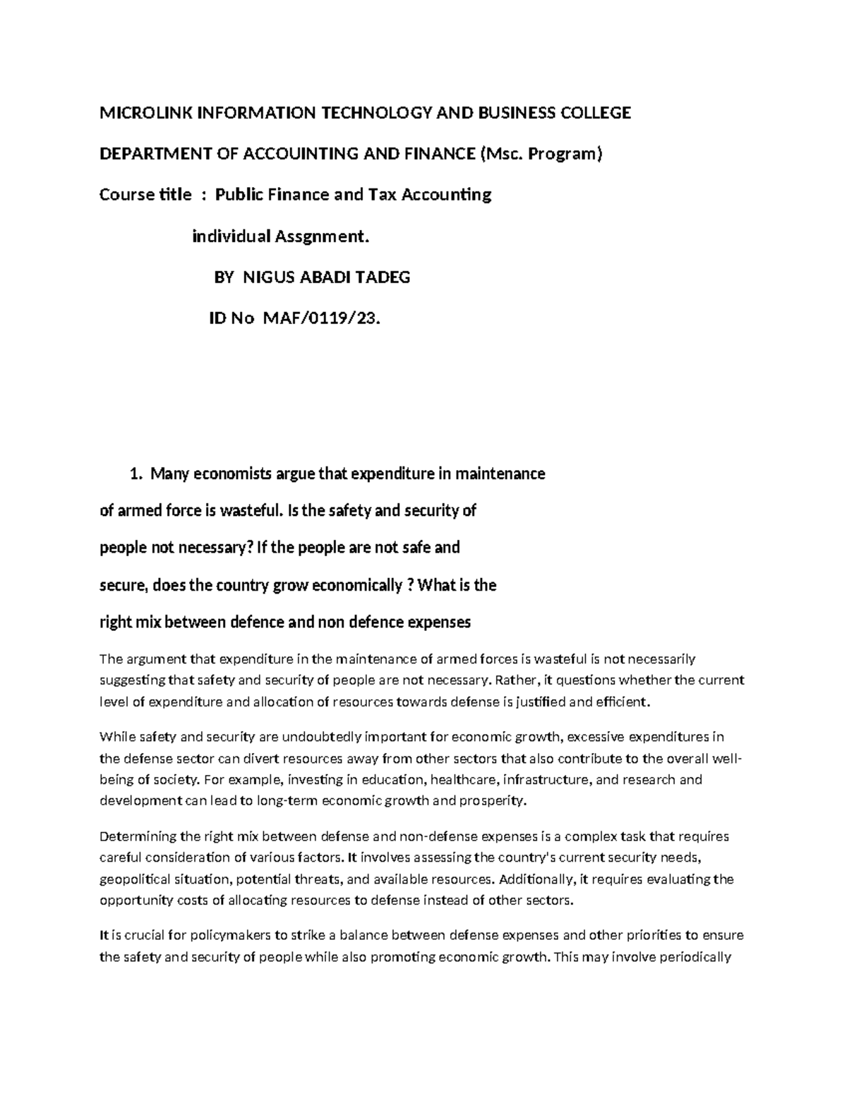 Nigus abadi - MICROLINK INFORMATION TECHNOLOGY AND BUSINESS COLLEGE ...