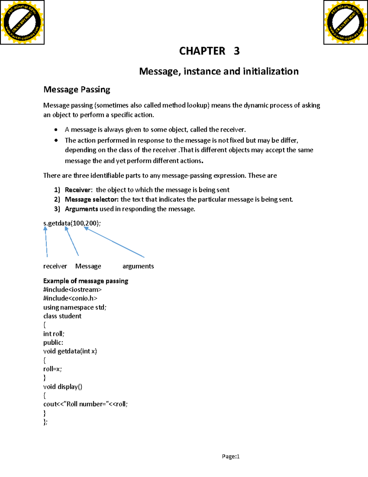Unit 3 C++ - jnkglouighb.jyif.i;h - CHAPTER 3 Message, instance and initialization Message ...