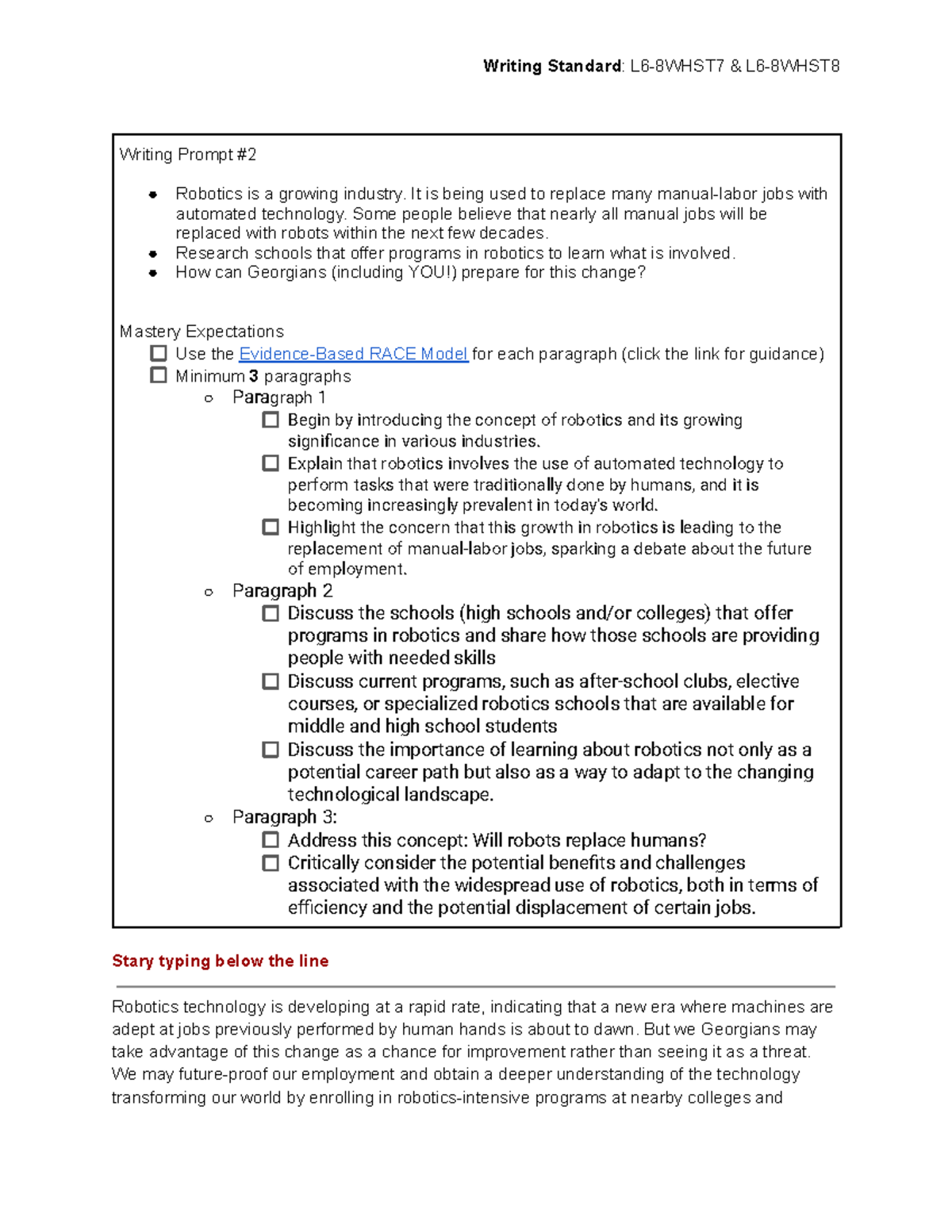 Copy of Writing Prompt 2 (Week 2) - Writing Standard: L6-8WHST7 & L6 ...