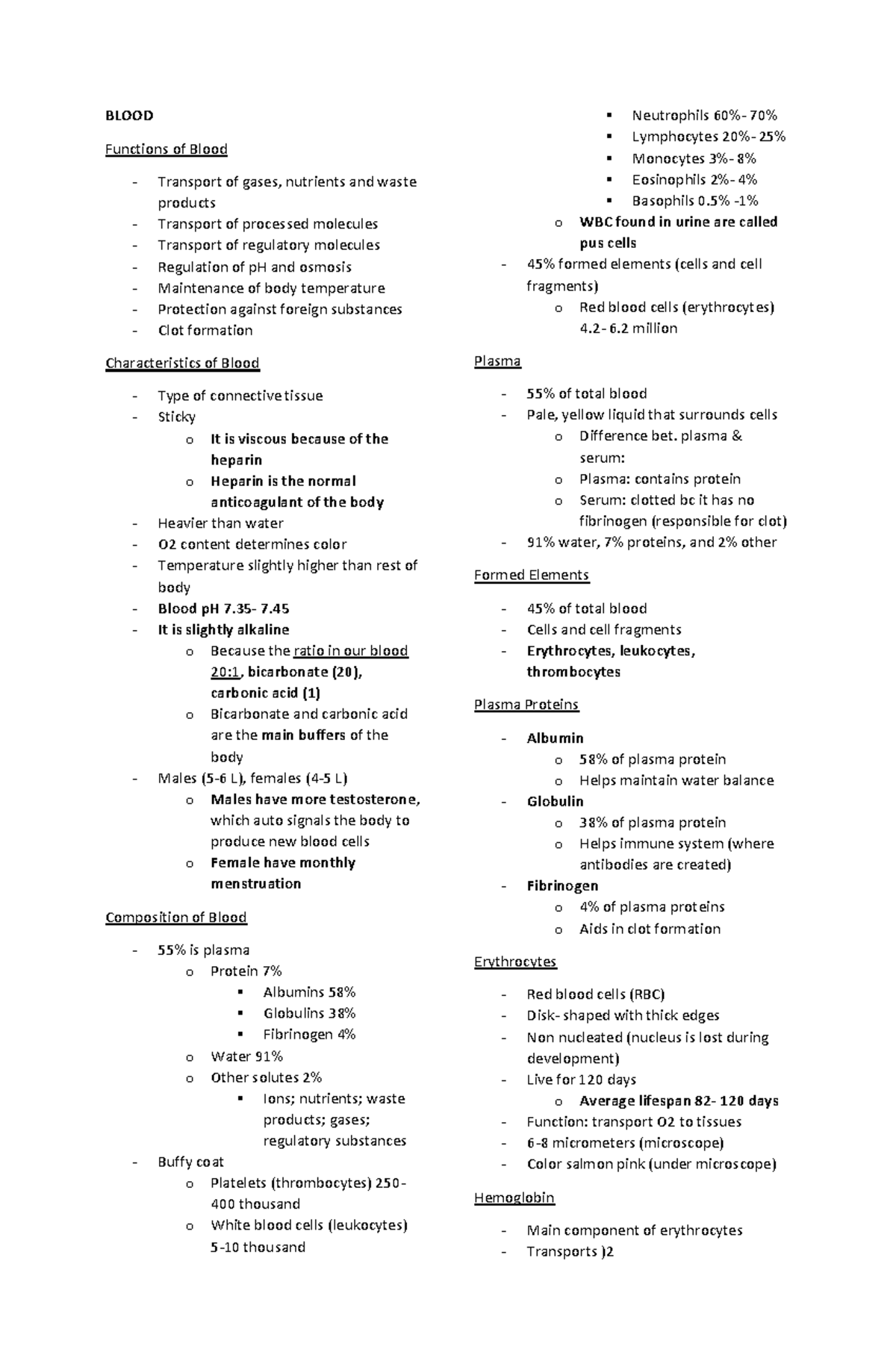 Blood - ANAPHY TRANSES - BLOOD Functions of Blood Transport of gases ...