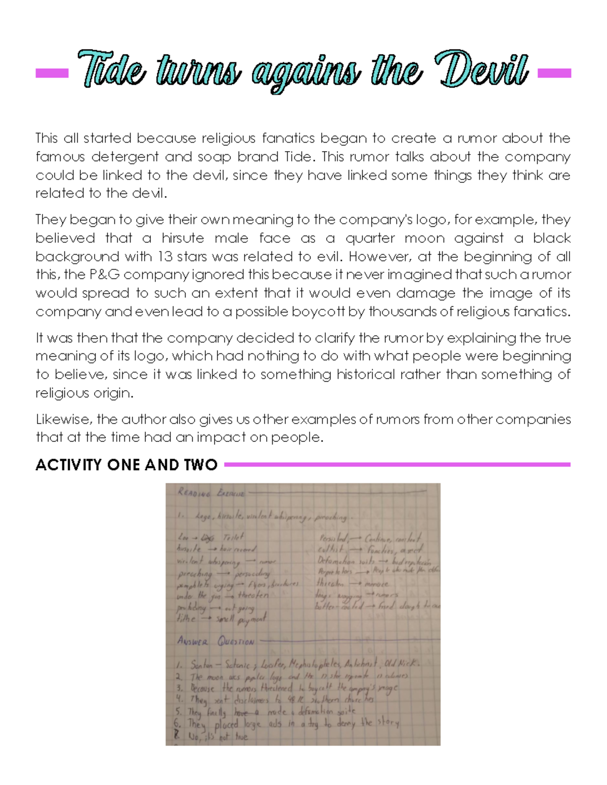 Essay Tide turns agains the Devil - This all started because religious ...