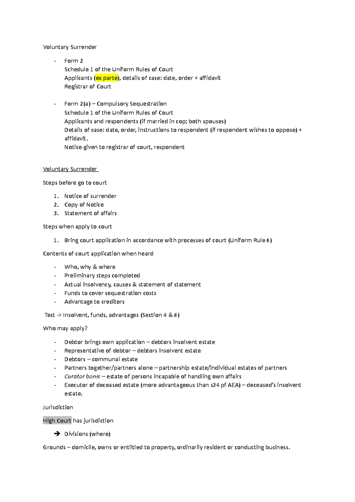 Voluntary Surrender - Voluntary Surrender Form 2 Schedule 1 of the ...