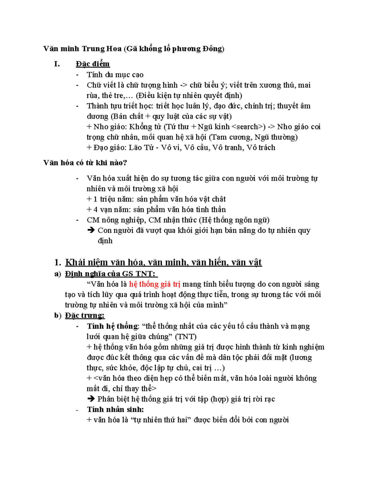 Văn hóa - Văn minh Trung Hoa (Gã khổng lồ phương Đông) I. Đặc điểm ...