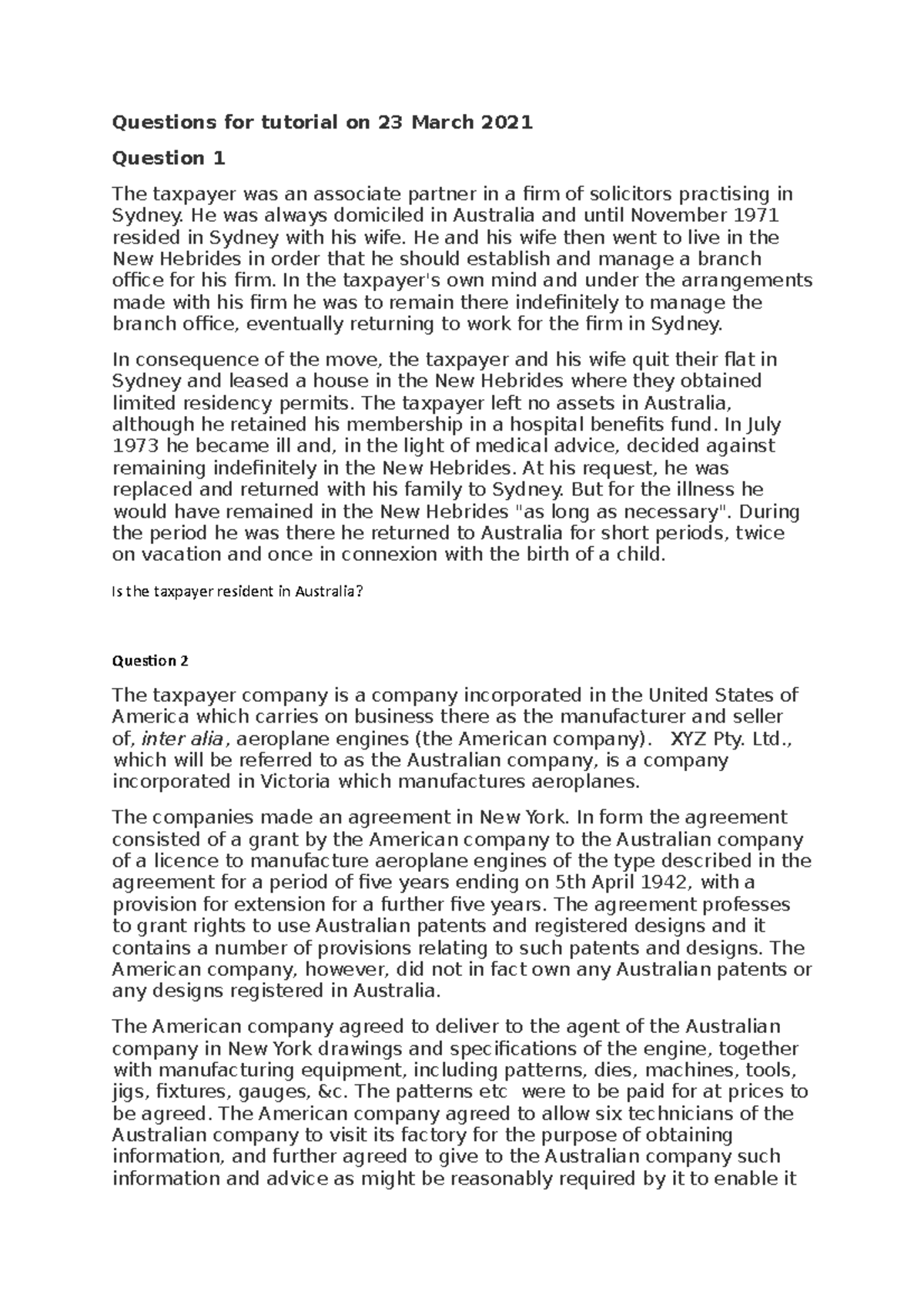 Questions for Week 5 Tutorial on 23 March 2021-4 - Questions for ...