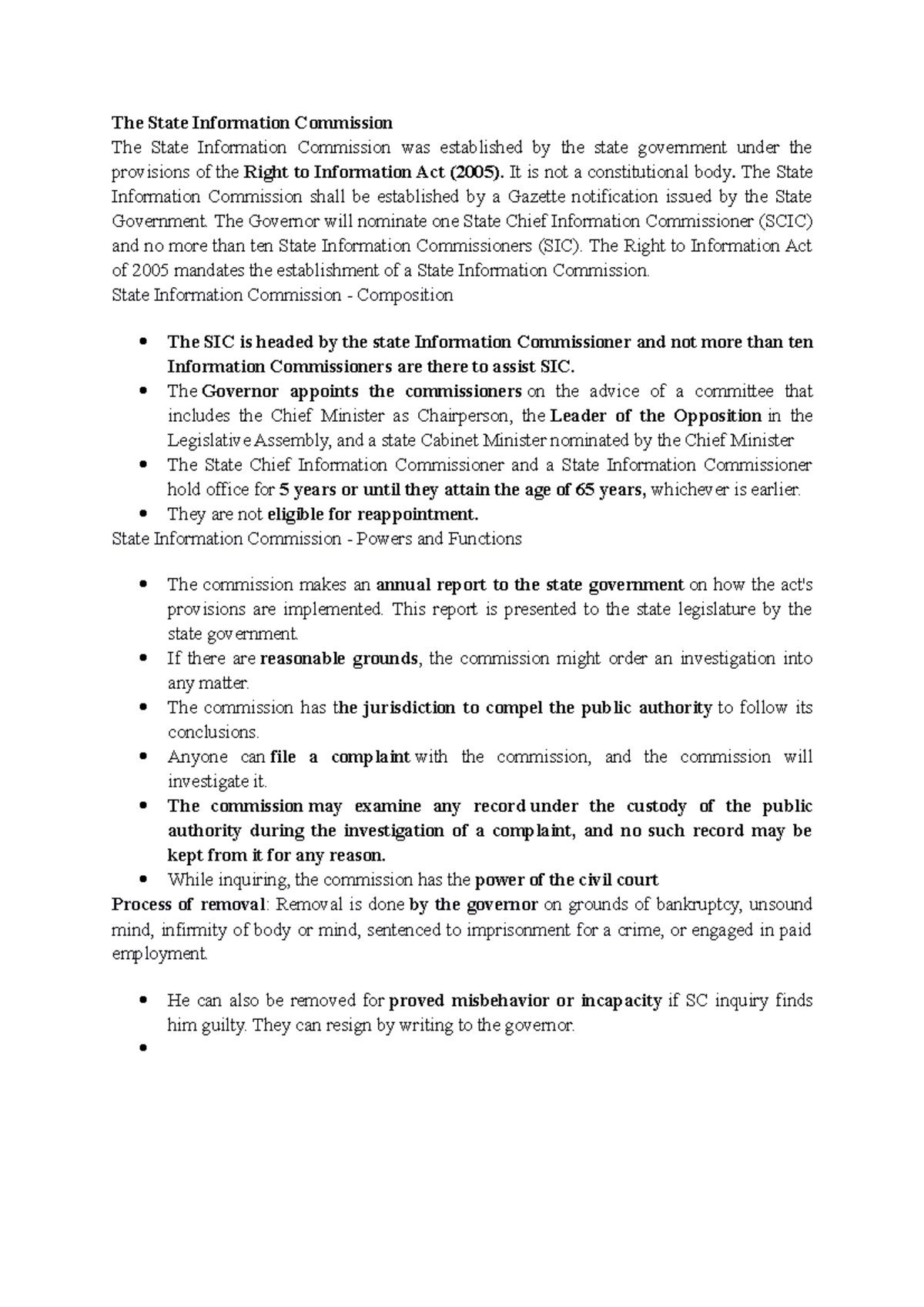 State Information Commission - It is not a constitutional body. The ...