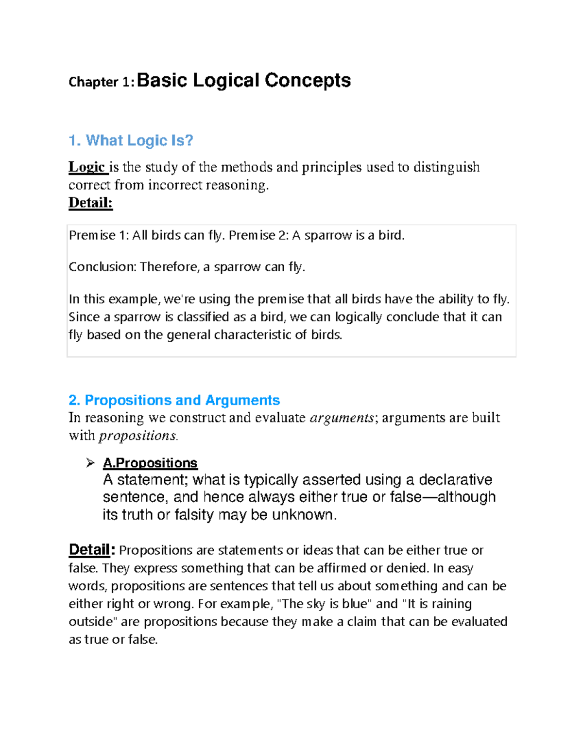 Chapter 1 logic - Summary Introduction to accounting - Chapter 1: Basic Logical Concepts 1. What ...