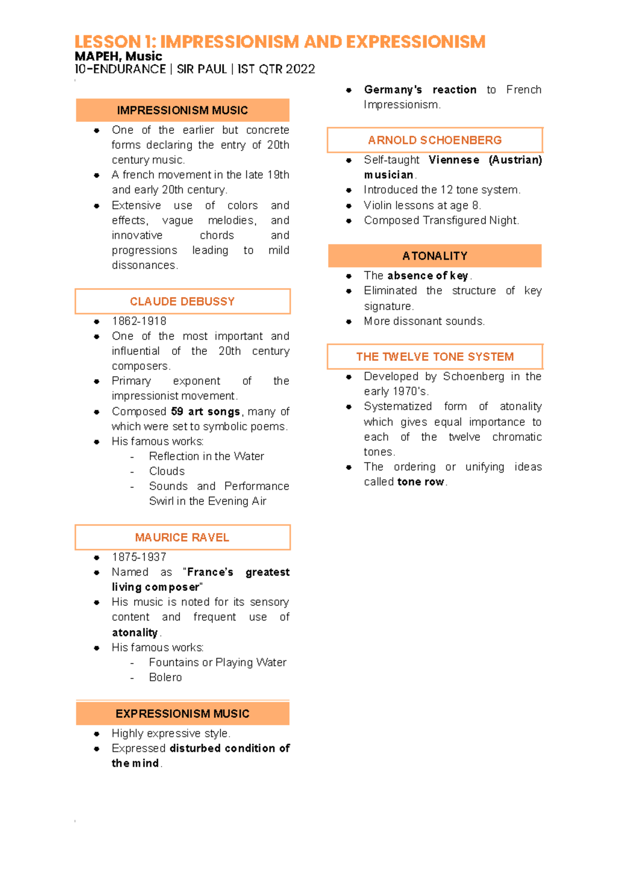 Mapeh Q1L1 Notes - This is for grade 10 - LESSON 1: IMPRESSIONISM AND ...