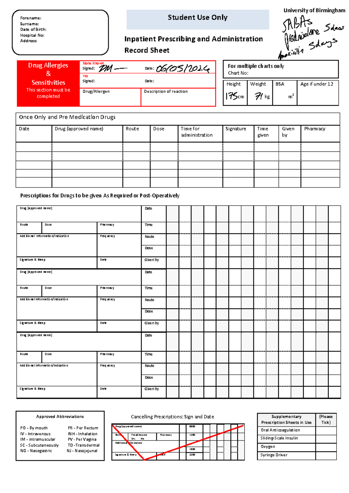 Uo B student drug chart-1 - Inpatient Prescribing and Administration ...