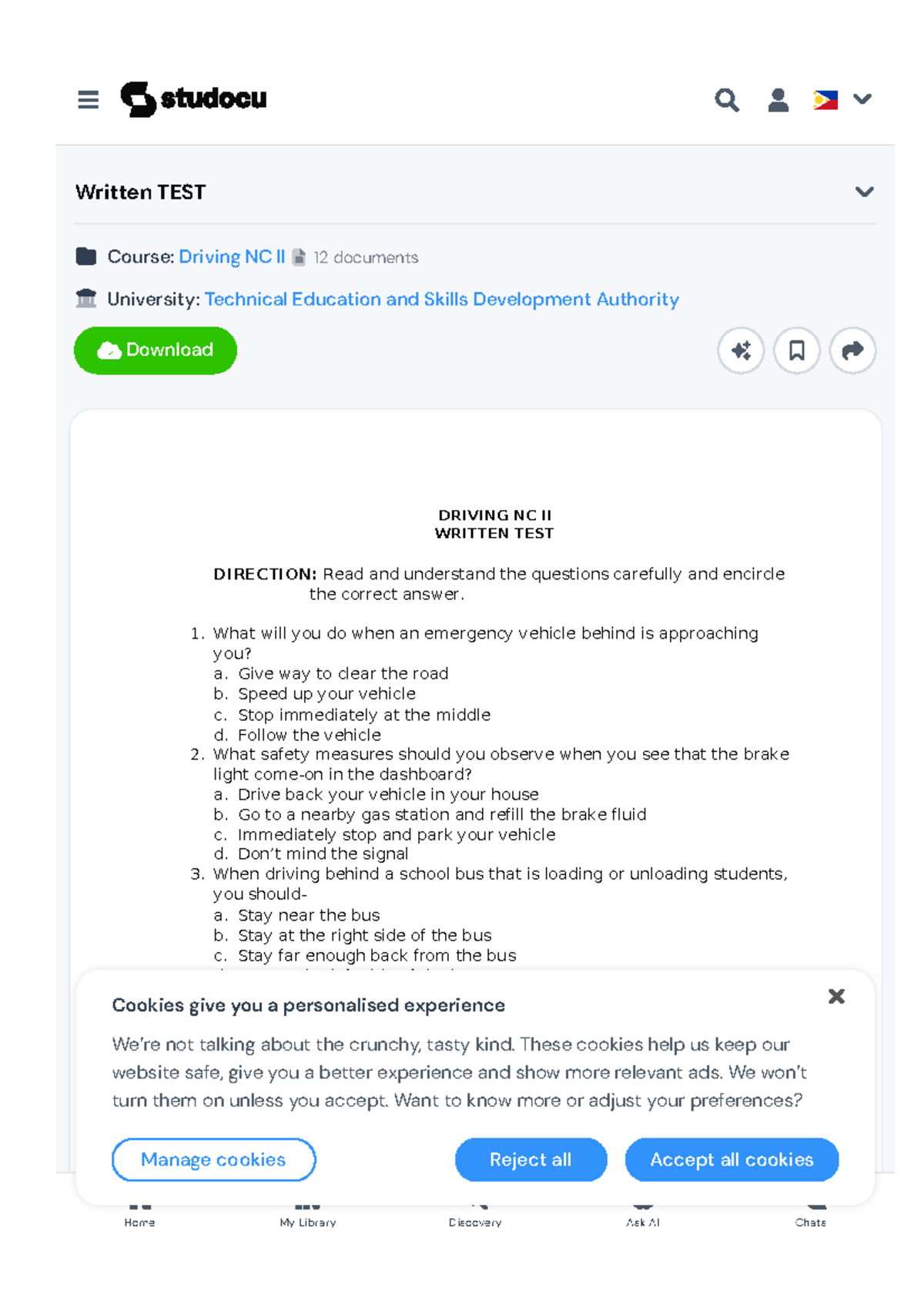 Www studocu com ph - scaefesghewr - DRIVING NC II WRITTEN TEST ...