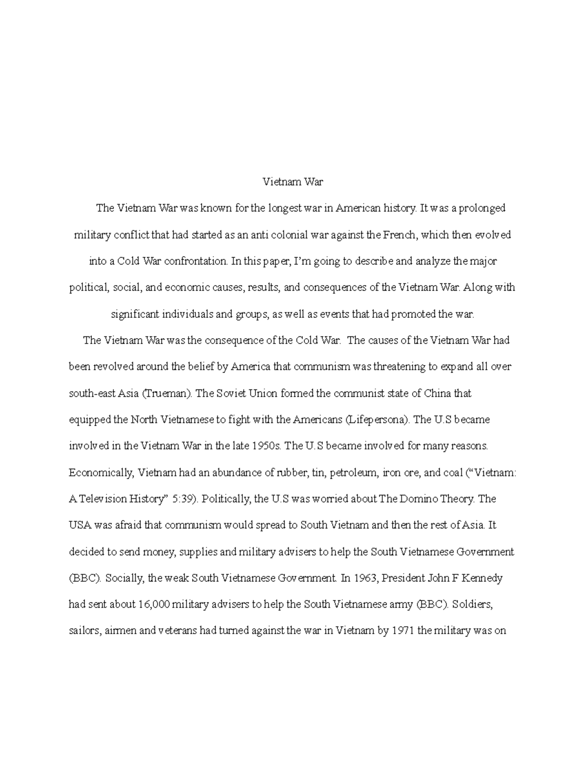 Causes Results and Consequences of the Vietnam War - Studocu