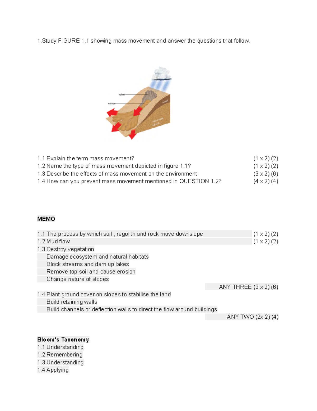 Geo - course work - 1 FIGURE 1 showing mass movement and answer the ...