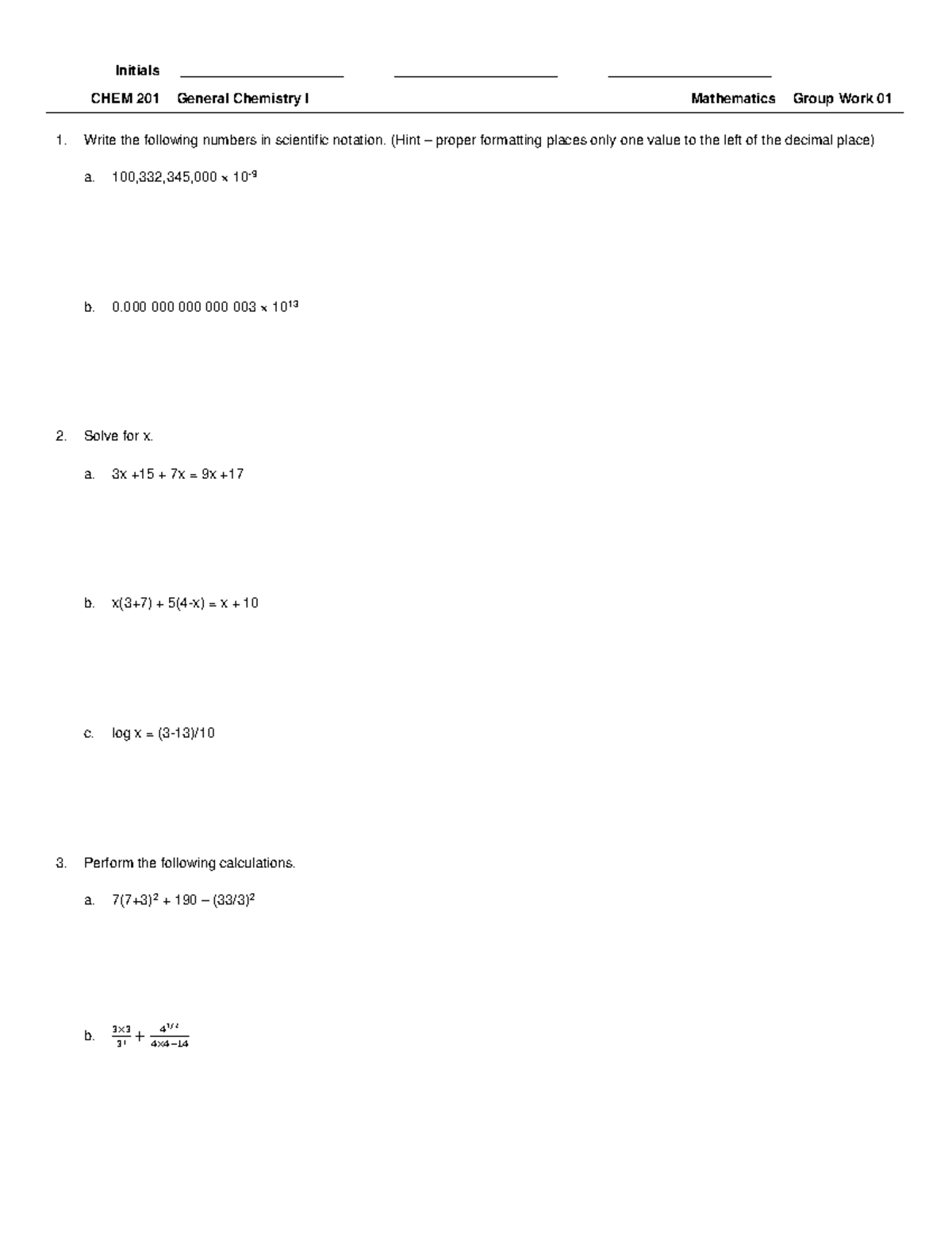 GW 01 Mathematics assignments for 201 - Initials