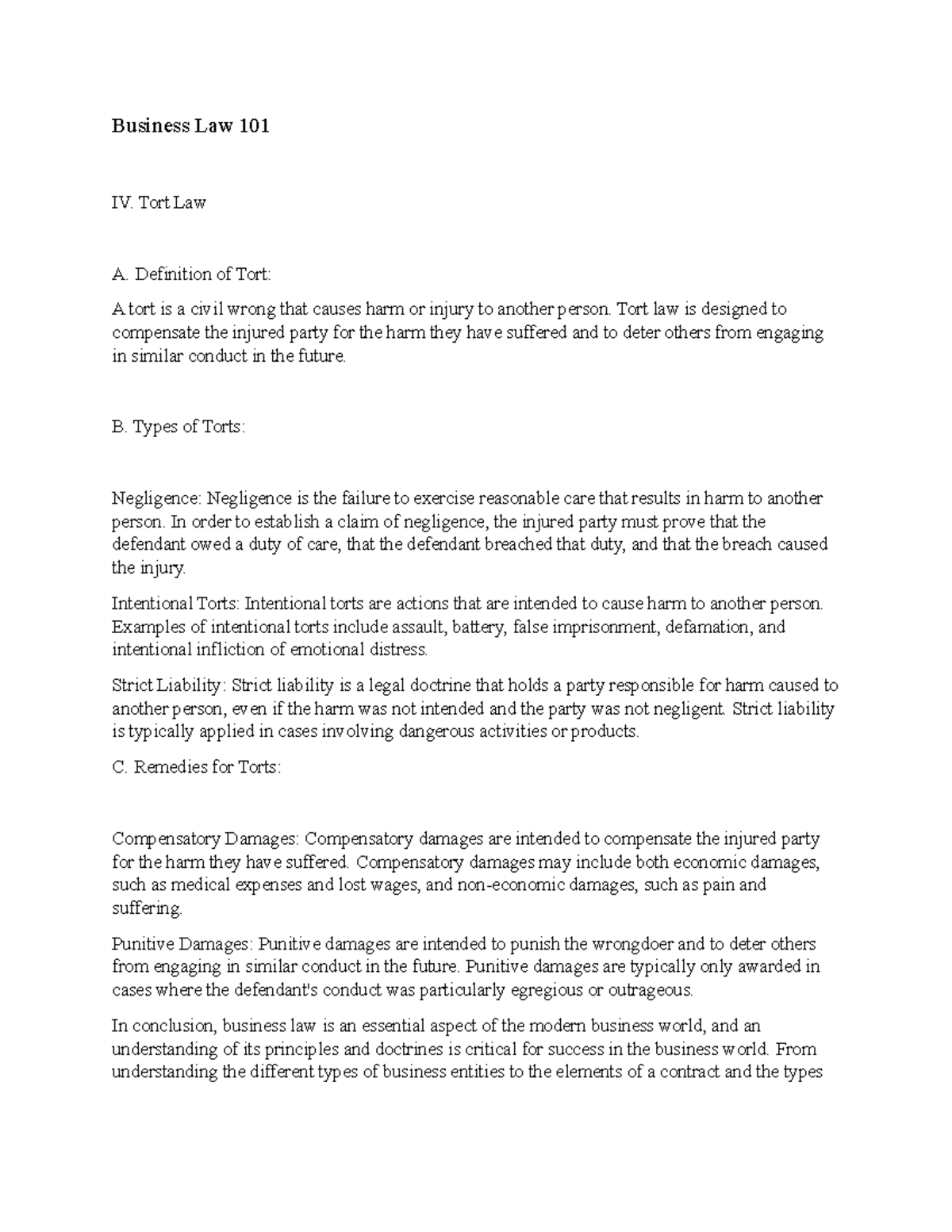 Business Law 101: Tort Law Intellectual Property Law Securities Law and ...