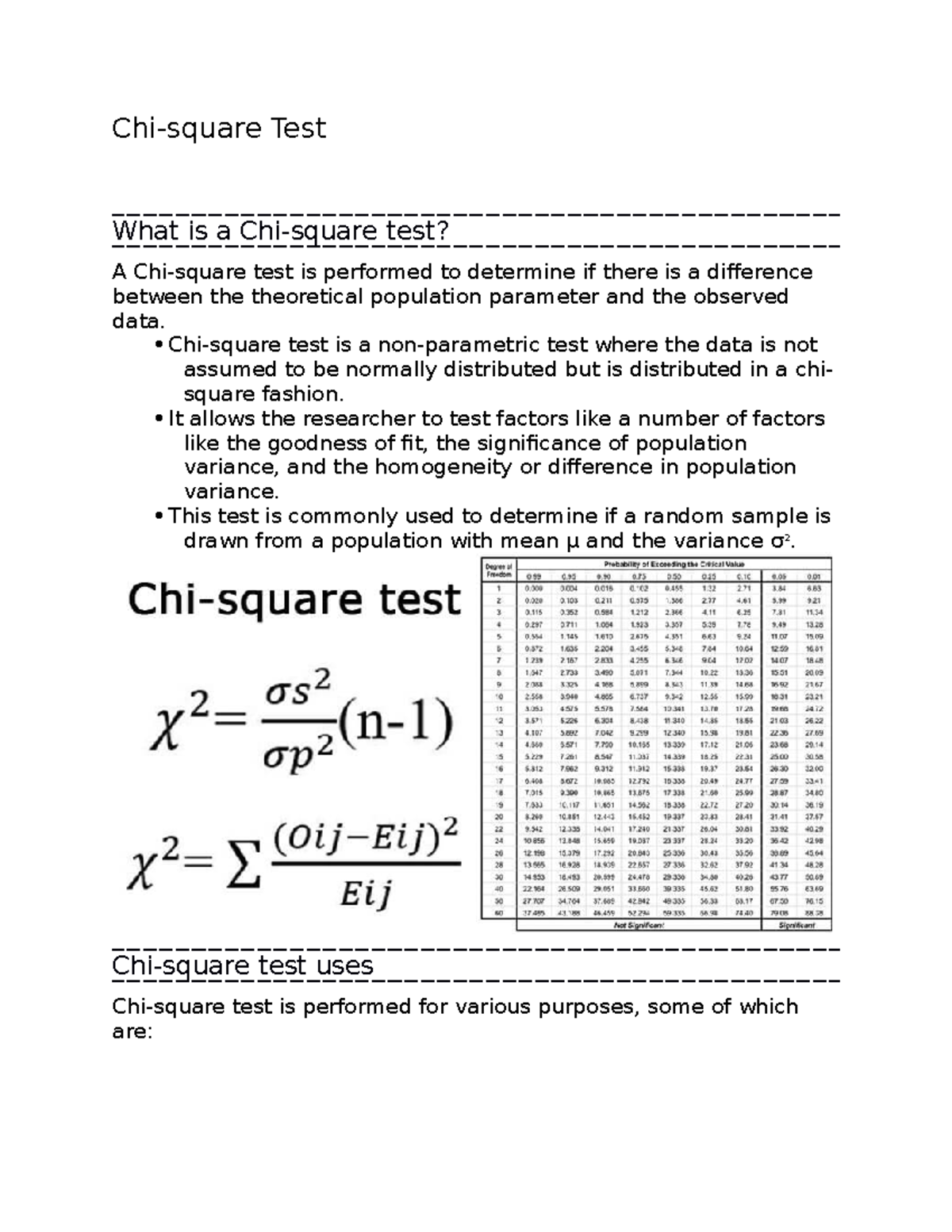 Chi-square Test - notes - Chi-square Test What is a Chi-square test? A ...