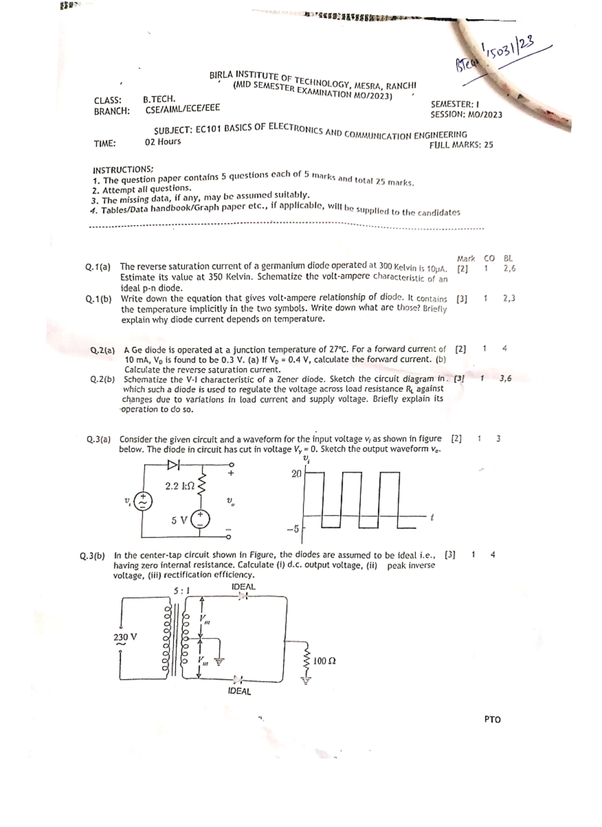 Mid term EC101 - Mid sem pyq - II*' * 'WglHHInw — CLASS: B. BRANCH: CSE/AIML/ECE/EEE SUBJECT: EC ...
