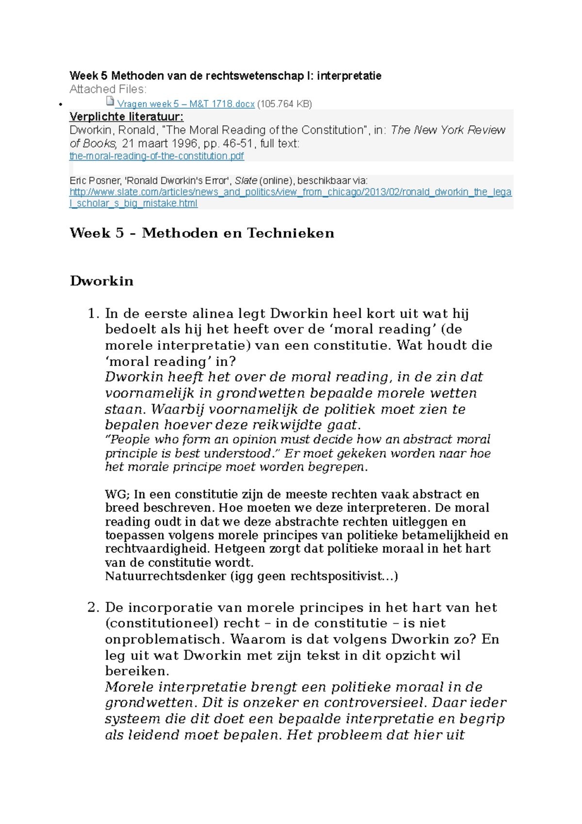 M&T week 5 opgaven + sv hc - Week 5 Methoden van de rechtswetenschap I ...