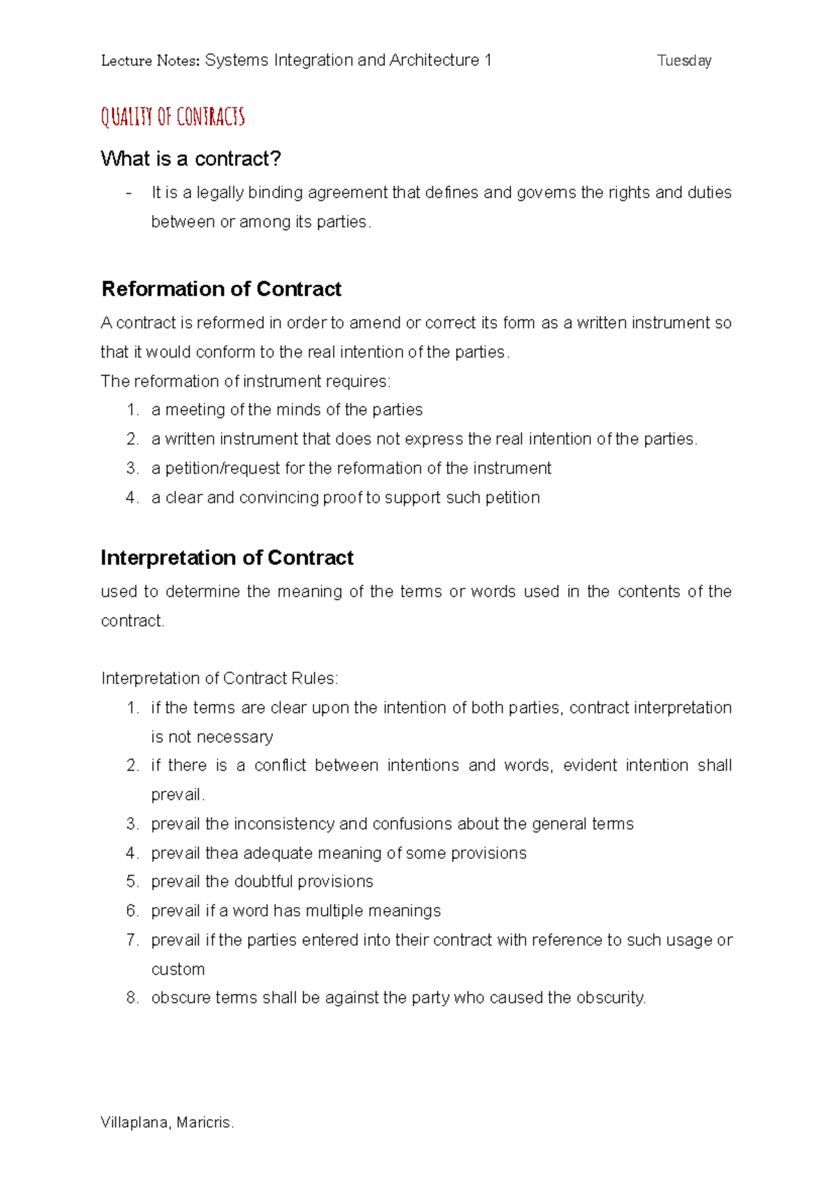 Quality Of Contractsweek10 Lecture Notes Lecture Notes Systems Integration And Architecture