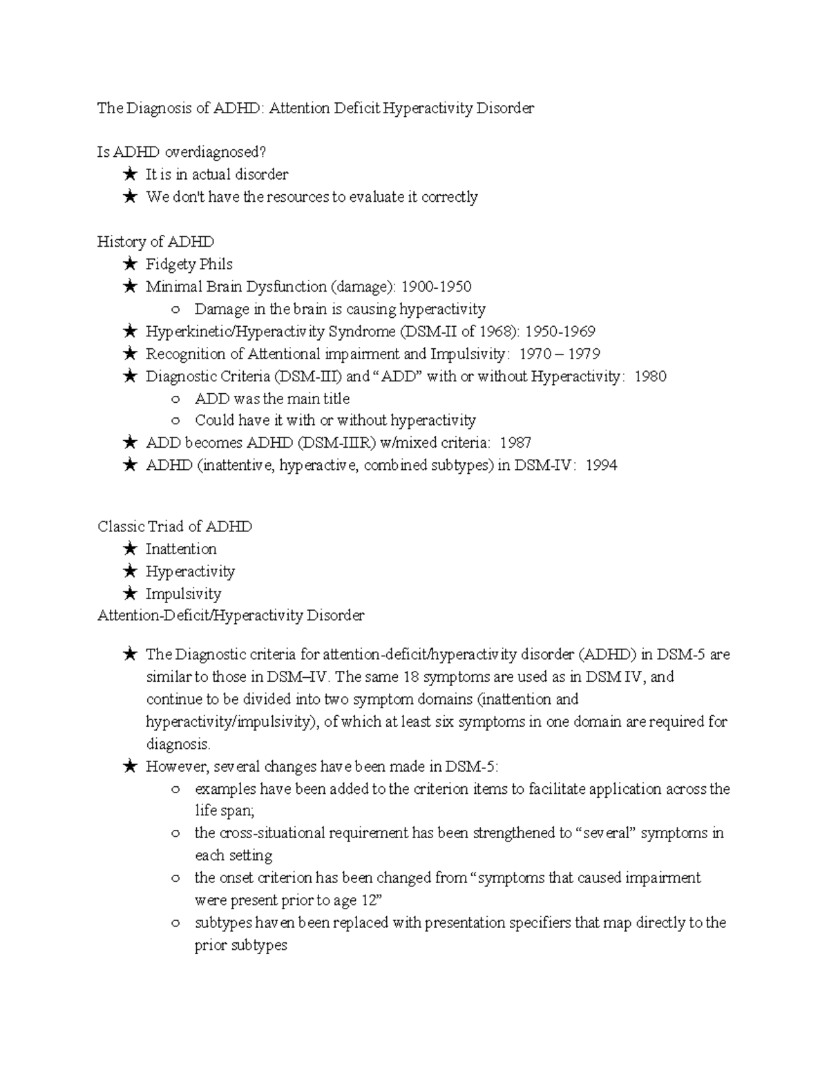 CAMS ADHD - Lecture notes 4-5 - The Diagnosis of ADHD: Attention ...