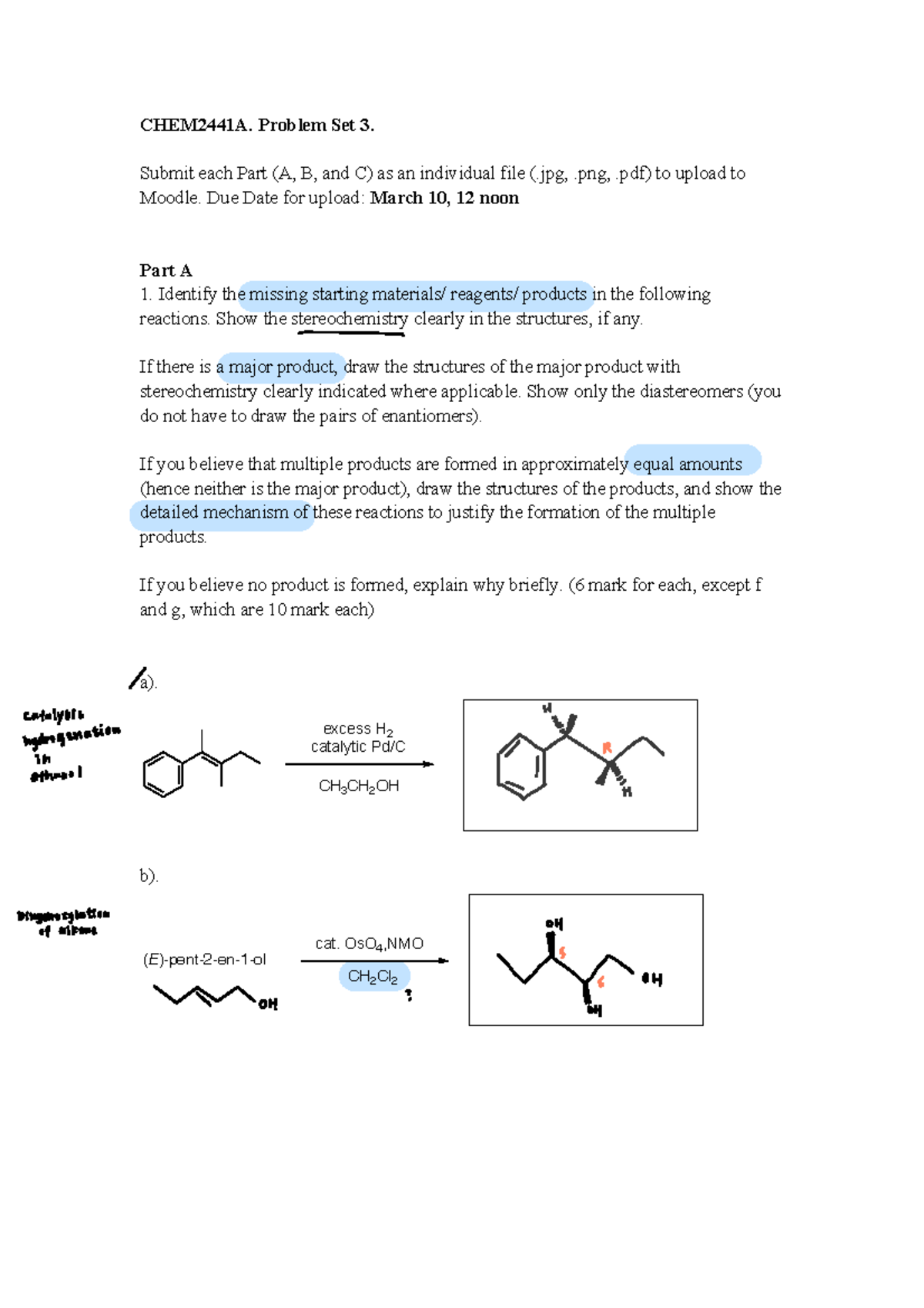 CHEM2441A Problem Set3 part A - CHEM2441A. Problem Set 3. Submit each Part (A, B, and C) as an ...