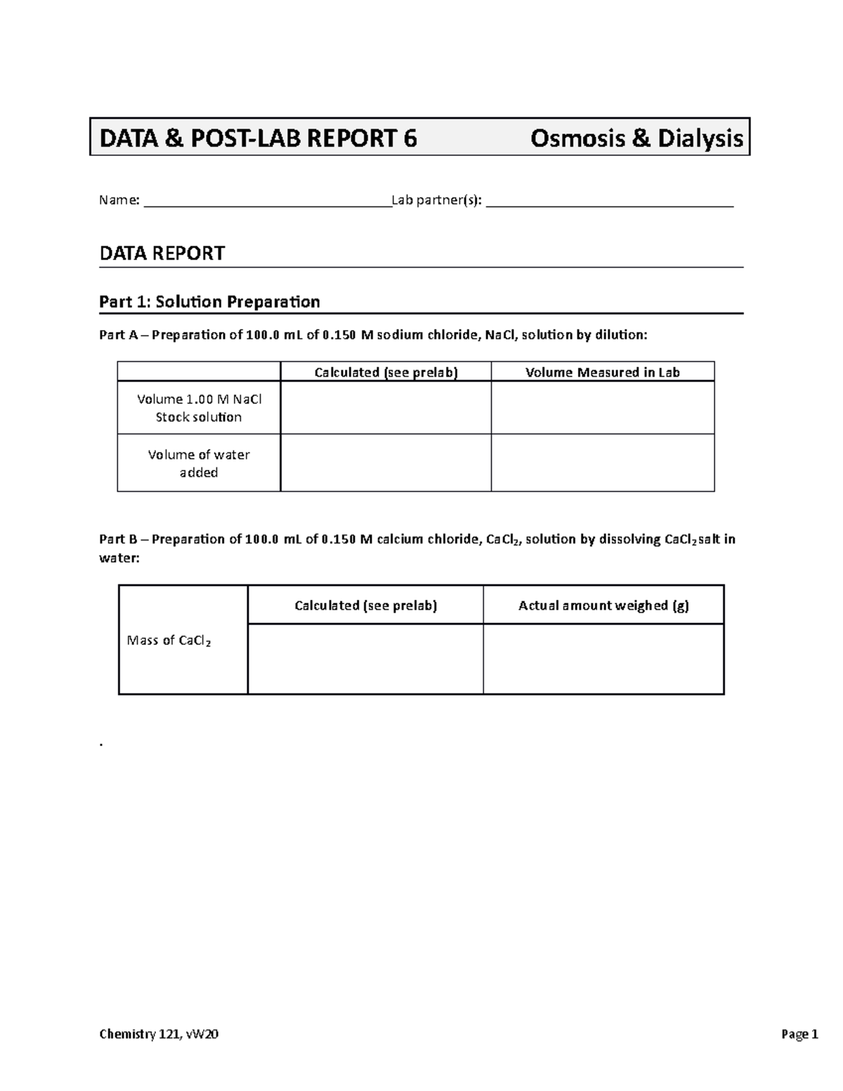121 - Post Lab 6 - W22 - lab - DATA & POST-LAB REPORT 6 Osmosis ...