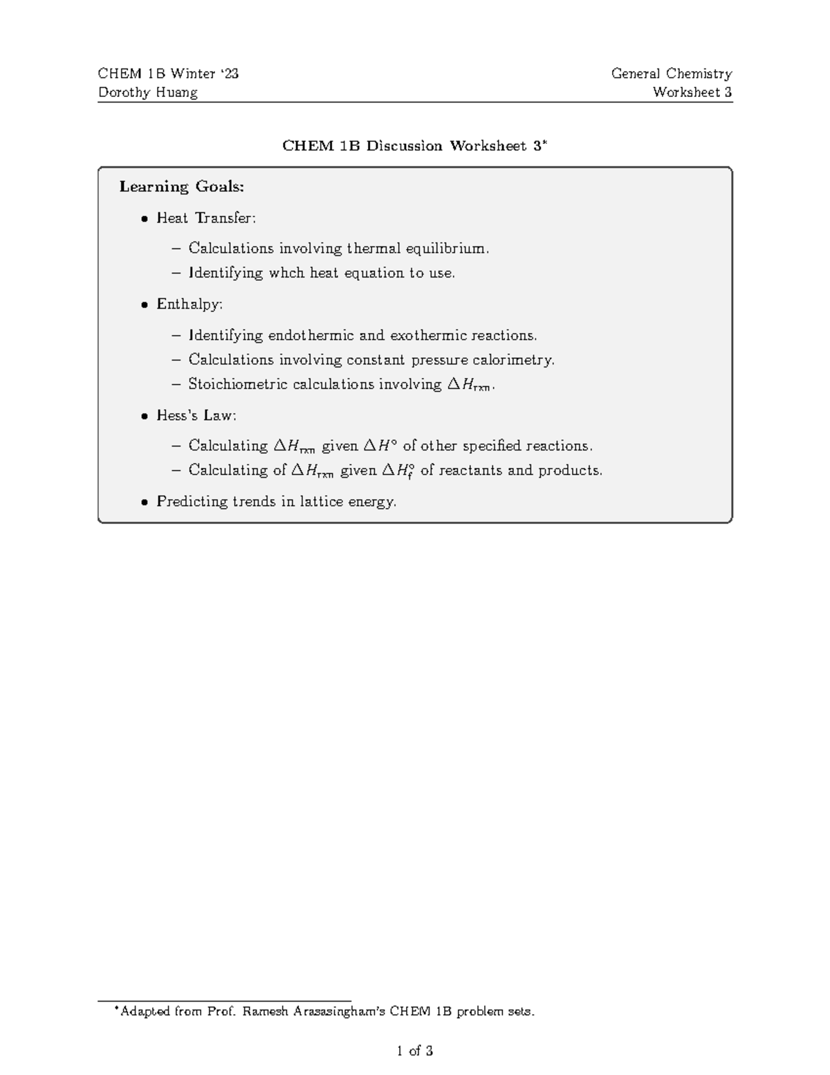 WS3 Q DH rev updated - Huang discussion ws answer key. - CHEM 1B Winter ...