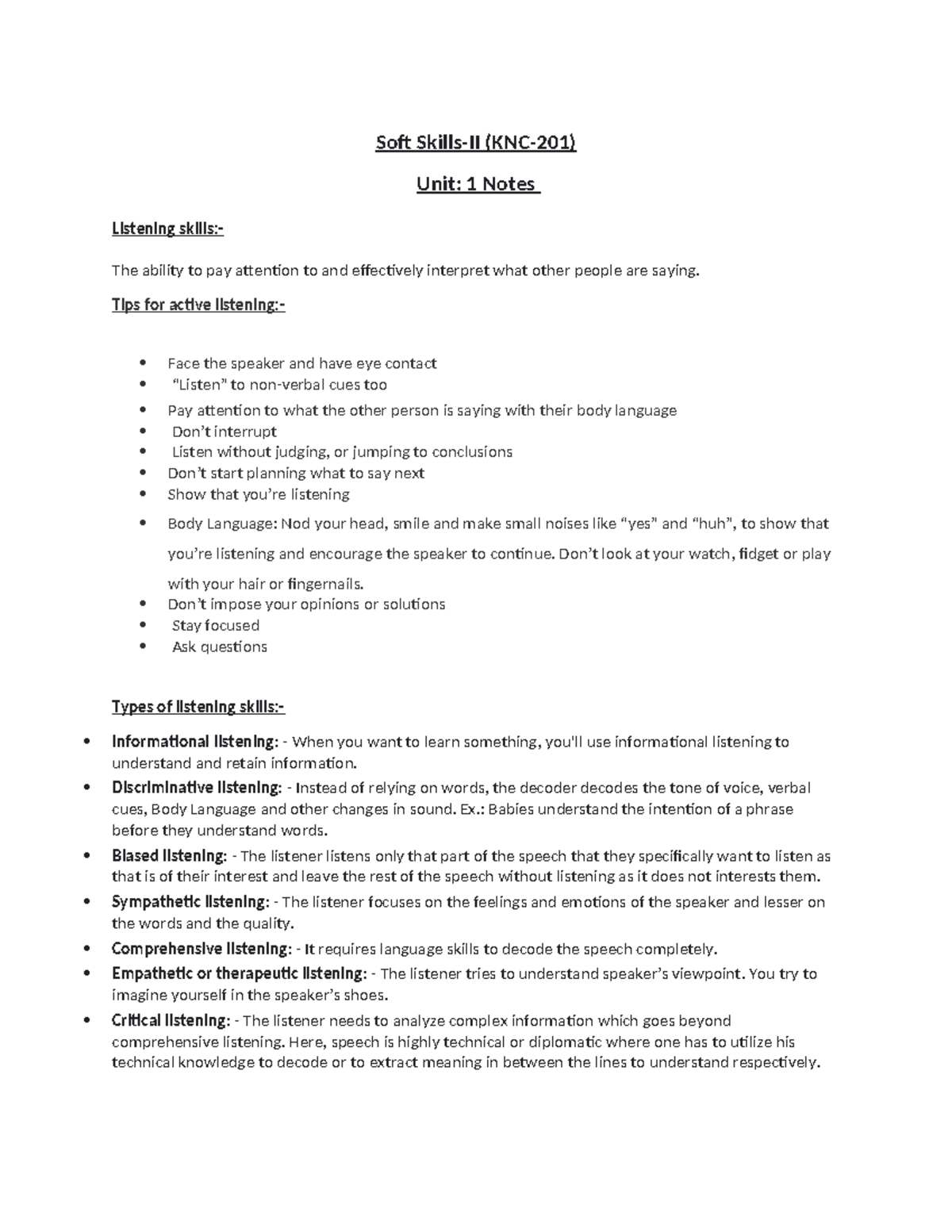 SOFT Skills-II UNIT I Notes - Soft Skills-II (KNC-201) Unit: 1 Notes ...
