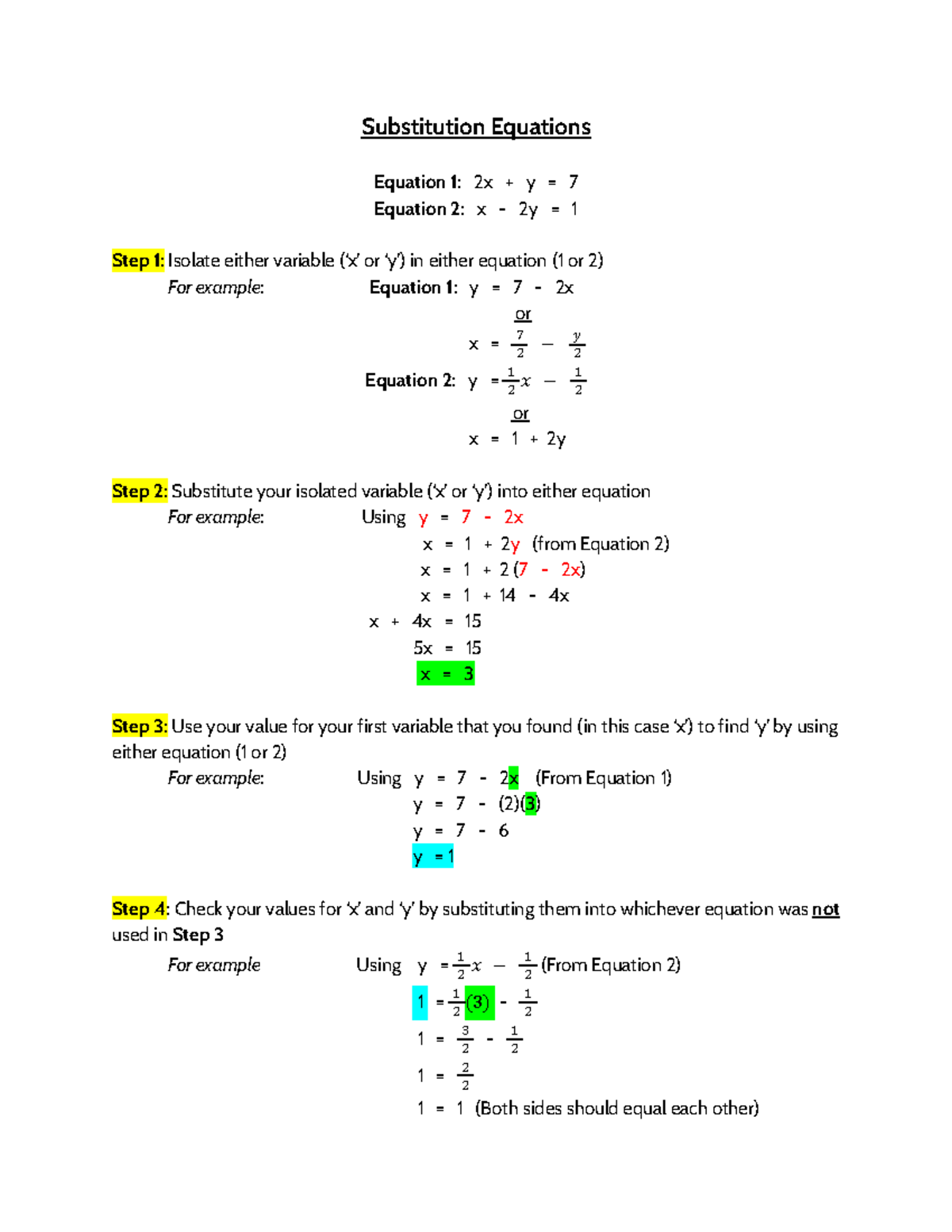 Substitution Elimination Equations Step-By-Step - phy137 - U of T - Studocu