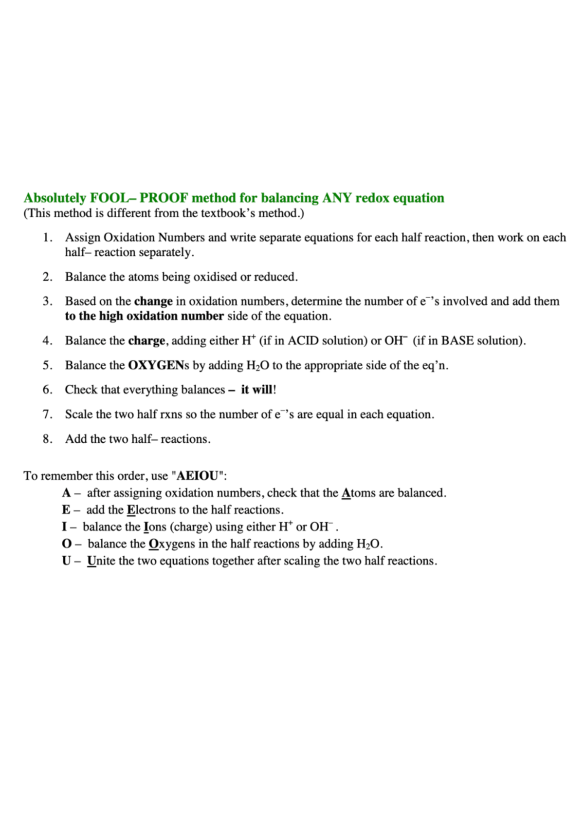 Redox balancing - CHEM 1050 - Studocu