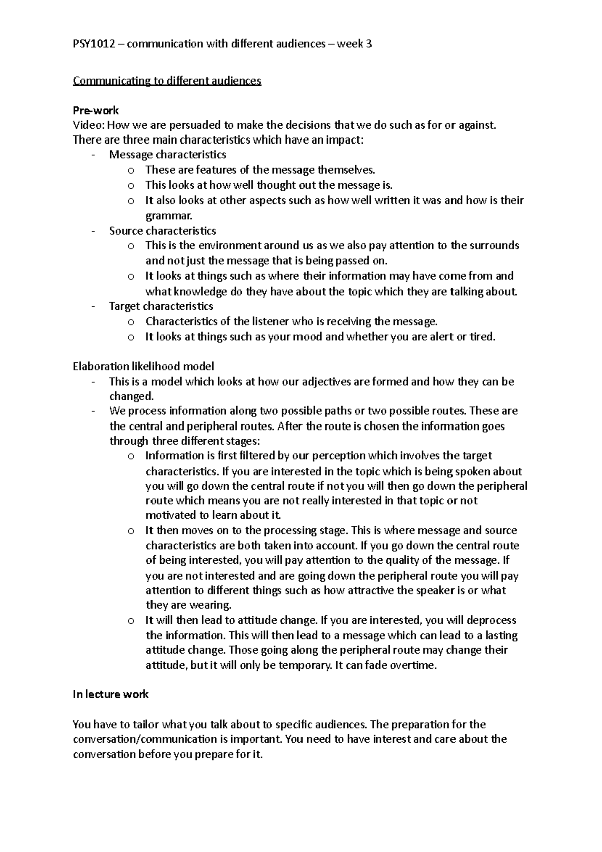 Communicating to different audiences - PSY1012 – communication with ...