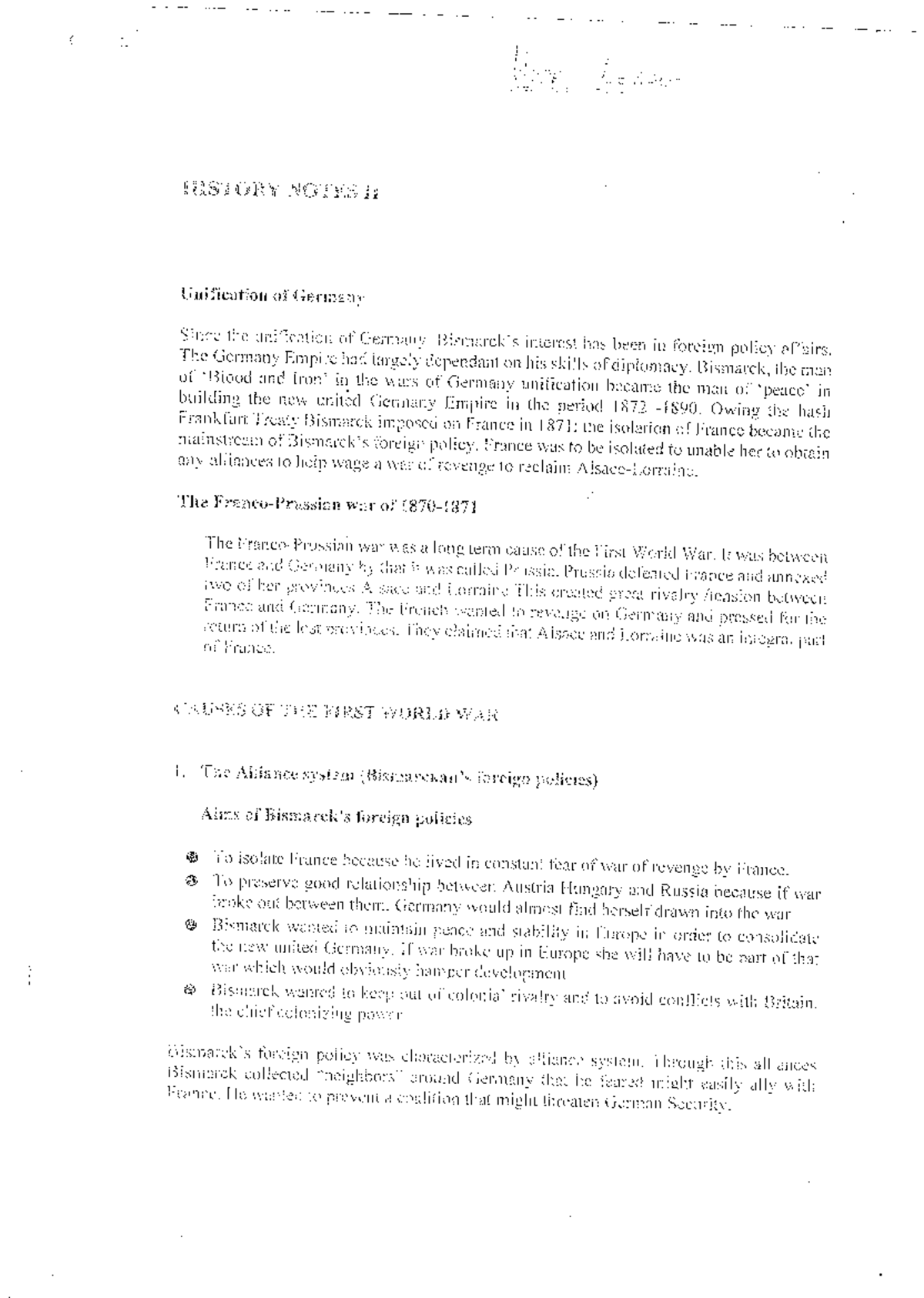 European History - HOPE LESOLE HISTORY NOTES II Unification of Germany ...