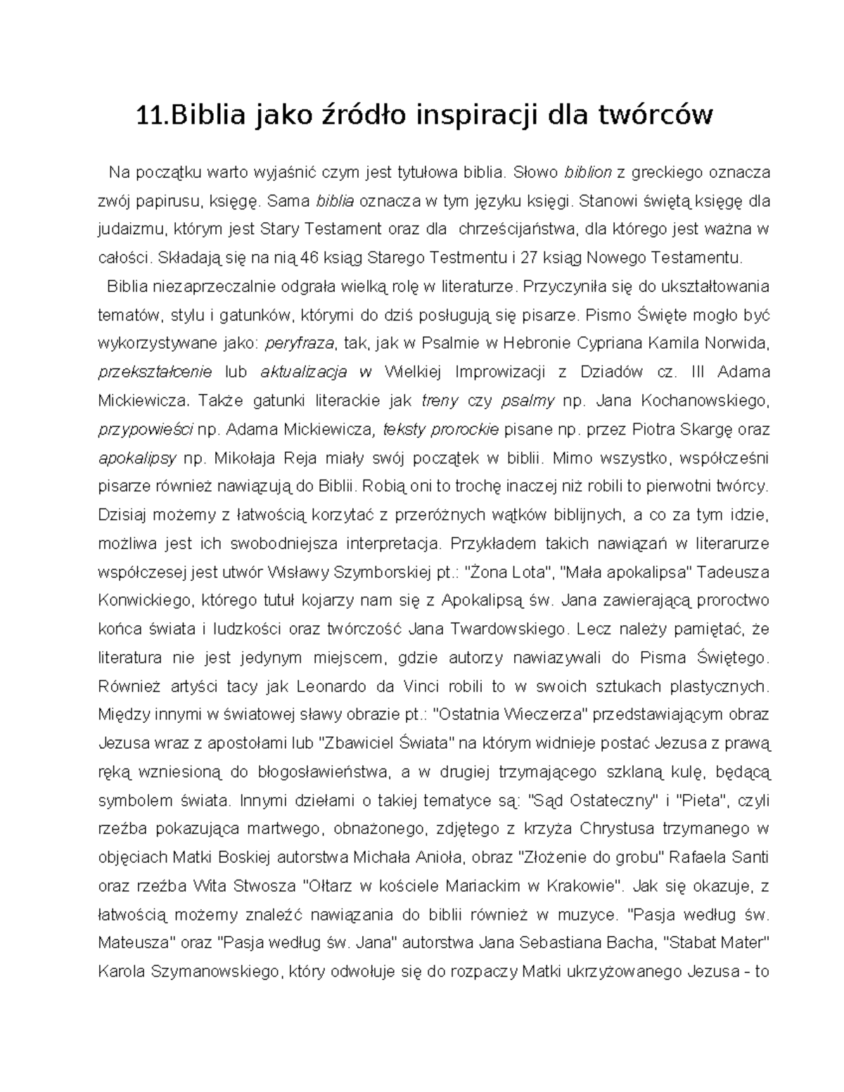 Biblia polski 10 - 11 jako źródło inspiracji dla twórców Na początku ...