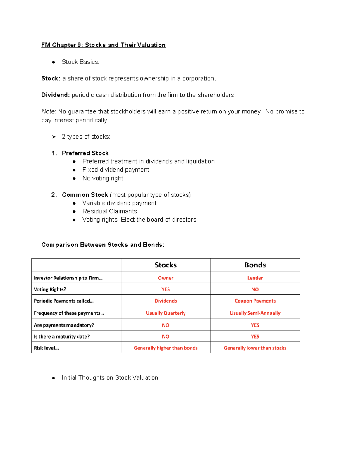 FM Chapter 9 Notes - Professor: Zhou (Fundamentals of Corporate Finance ...