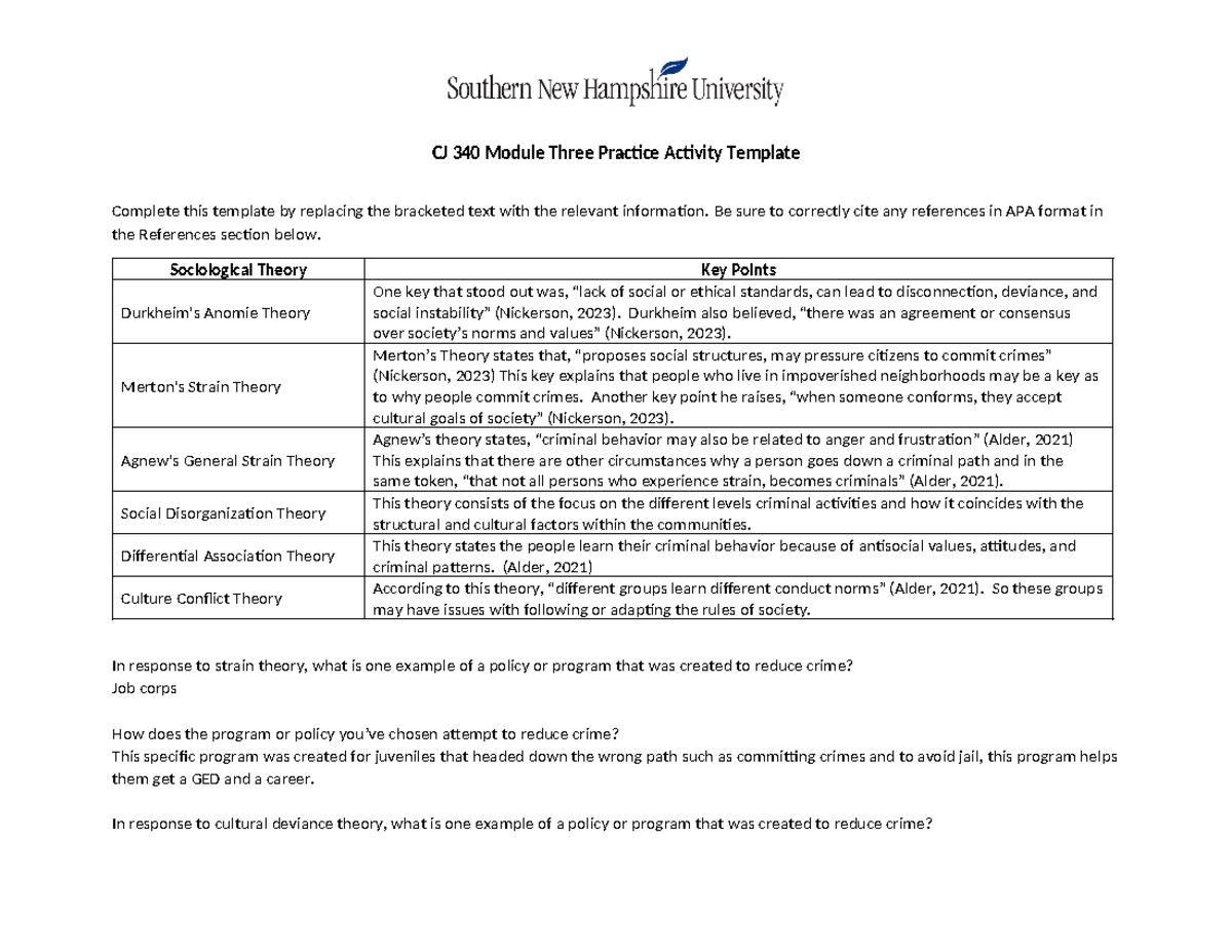 CJ 340 Module Three Practice Activity - Be sure to correctly cite any ...
