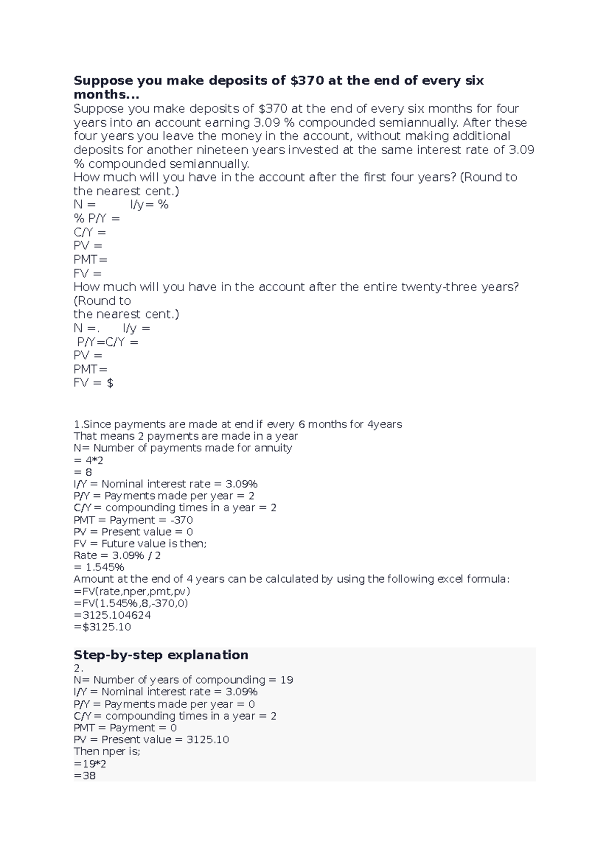 Bmth math - finance - Suppose you make deposits of $370 at the end of ...