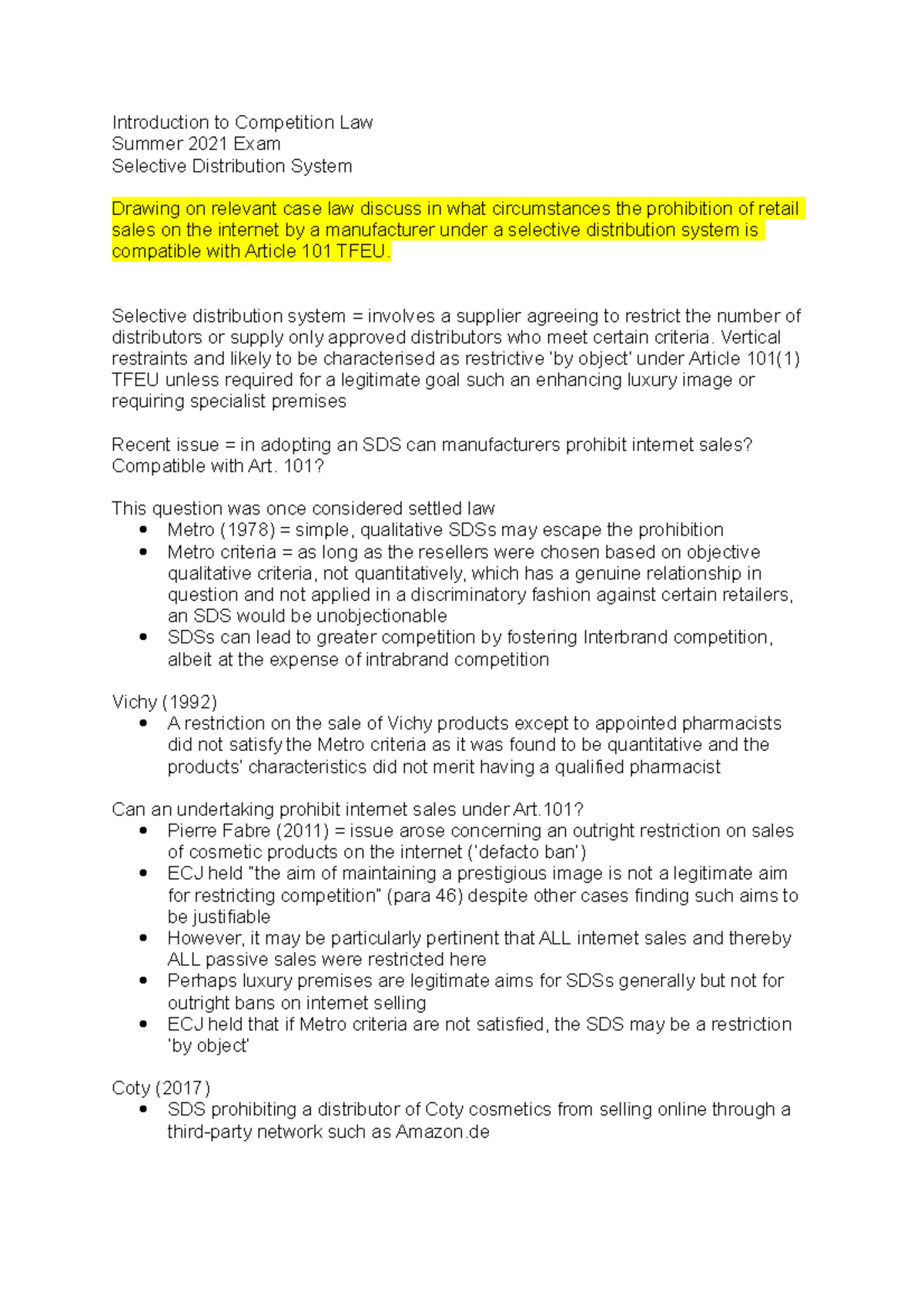 Introduction to Competition Law SDS Essay - Introduction to Competition ...