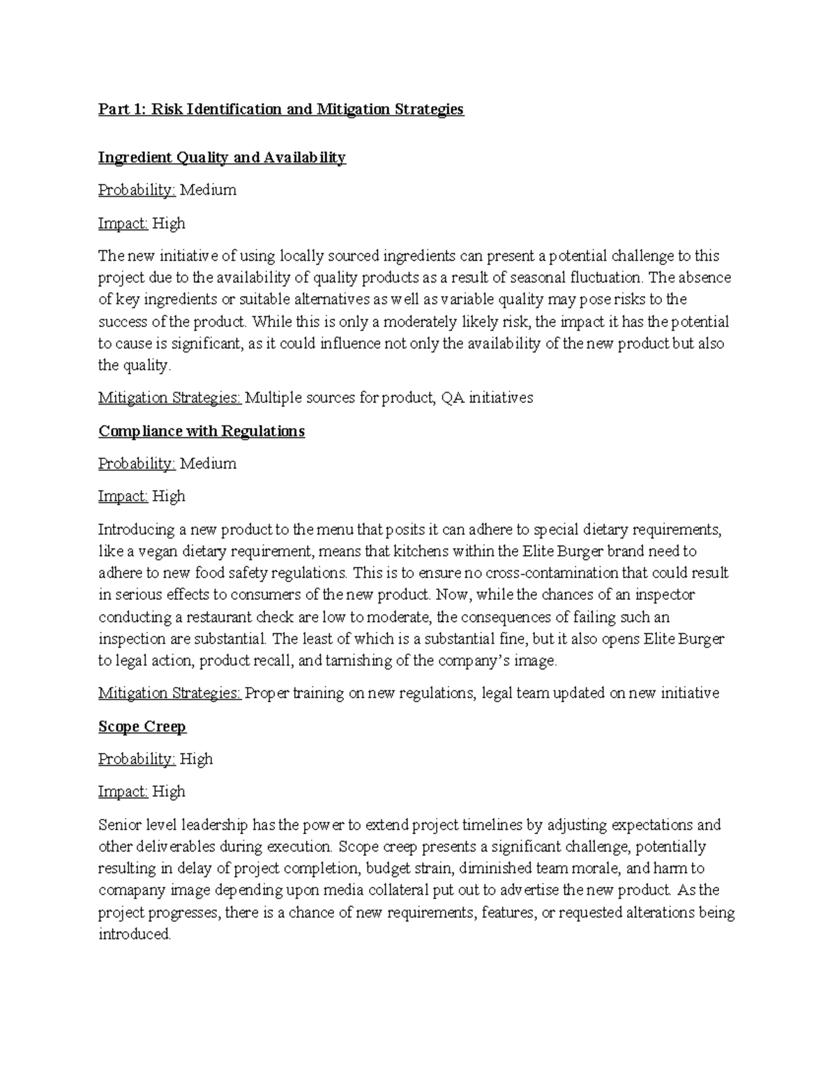 Module Five Case Scenario - Part 1: Risk Identification and Mitigation ...